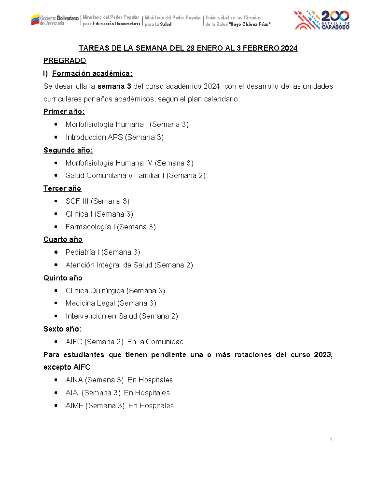 Tareas Semana 29 Enero AL 3 Febrero 2024 - TAREAS DE LA SEMANA DEL 29 ...