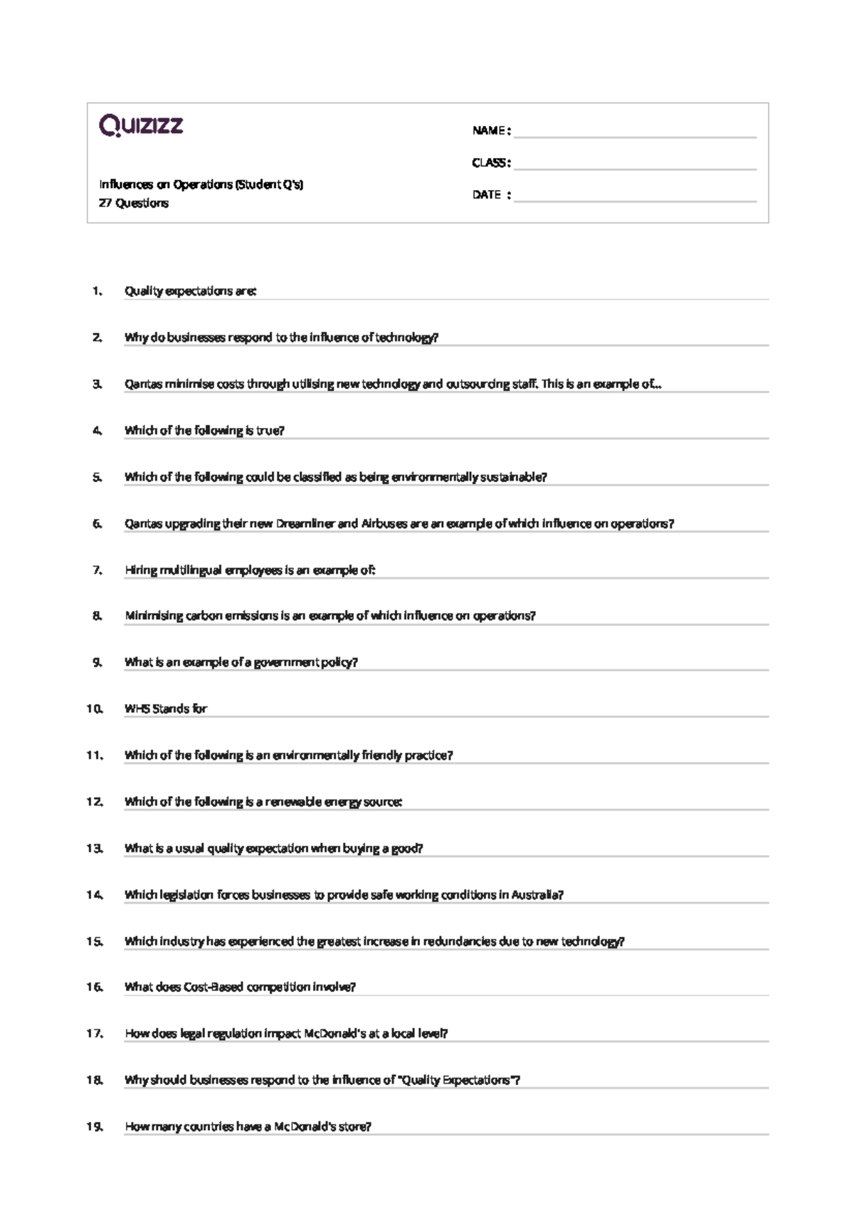 Influences on Operations (Student Q's) ver - Inuences on Operations ...