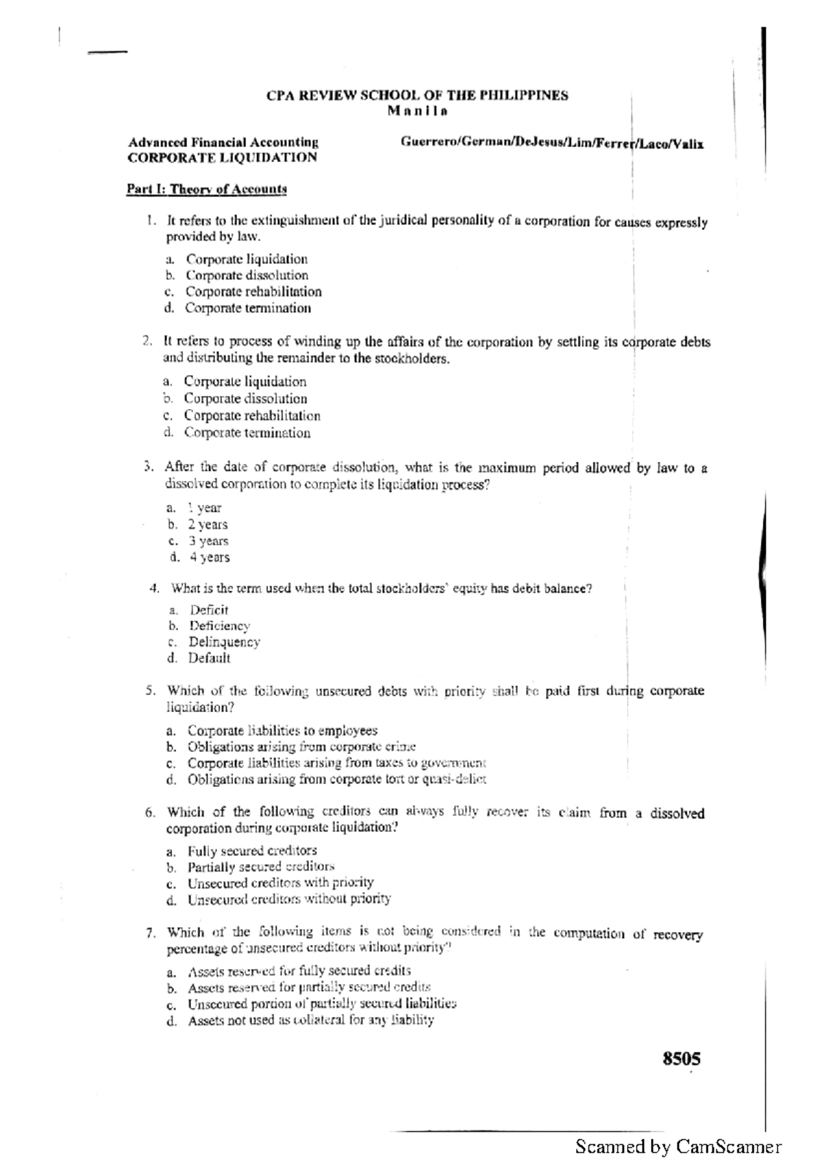 Afar 8505 Corporate Liquidation Management Accounting Studocu