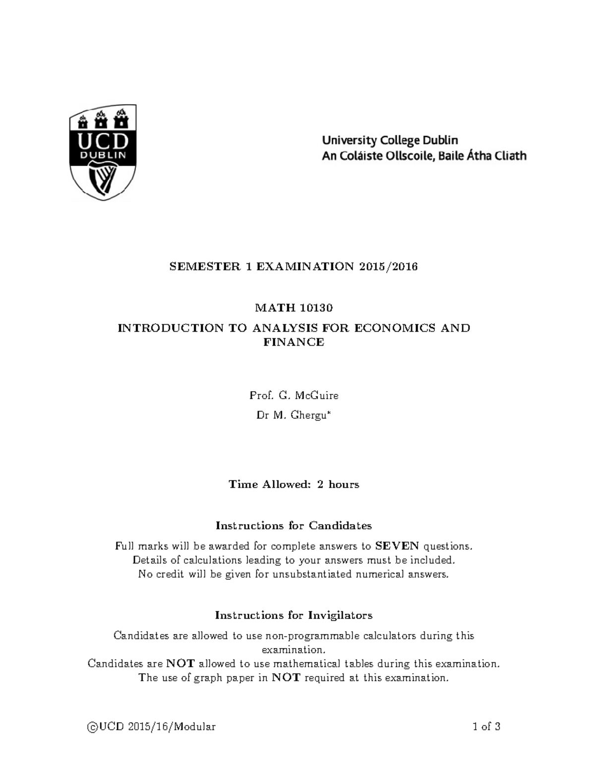 75302 MATH10130 - notes - SEMESTER 1 EXAMINATION 2015/ MATH 10130 ...