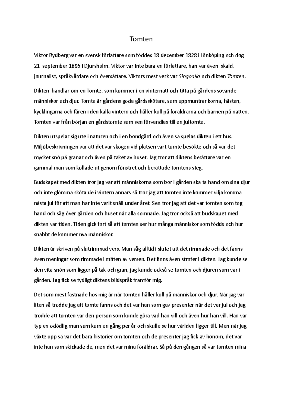 Dikten Tomten - hej - Tomten Viktor Rydberg var en svensk författare ...