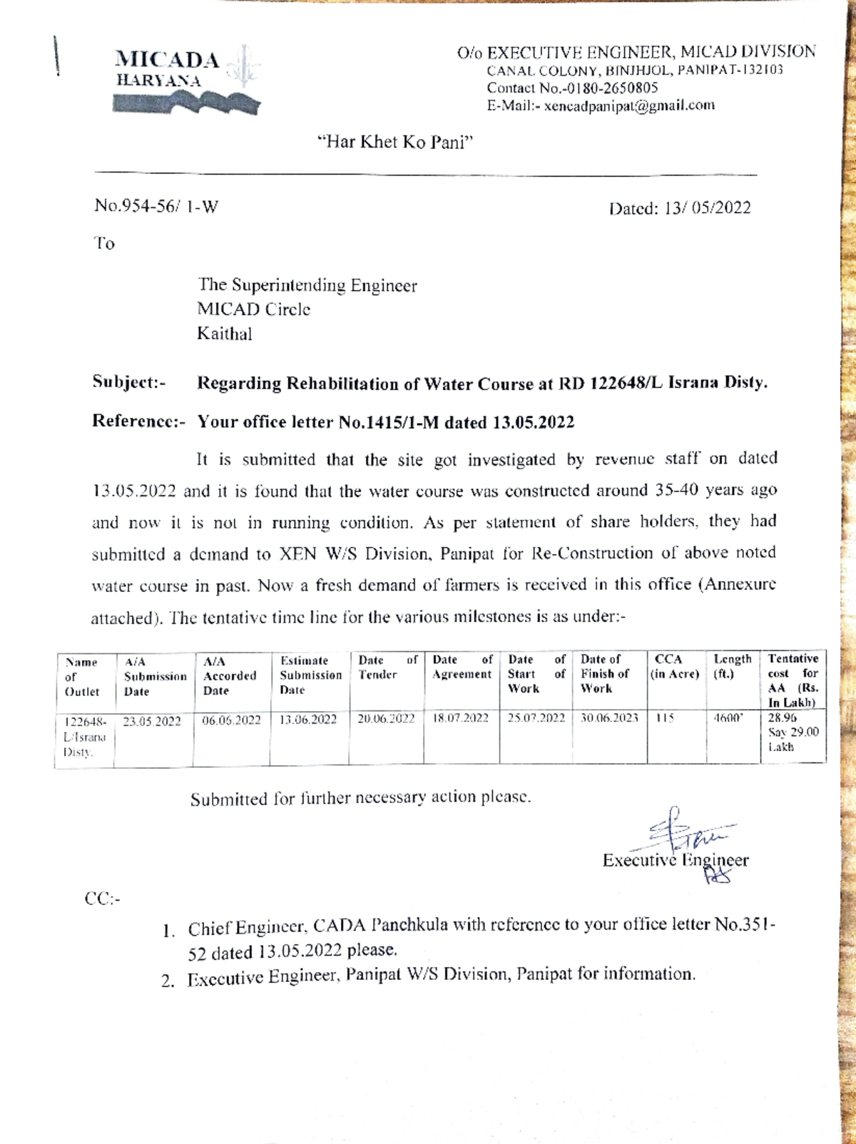 Water course - the work has been checked and work has been completed as ...