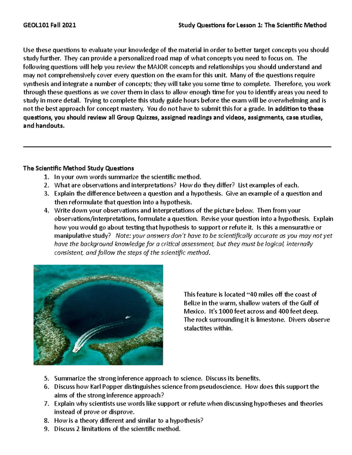 1 Scientific Method Study Guide GEOL101-1 - GEOL101 Fall 2021 Study ...
