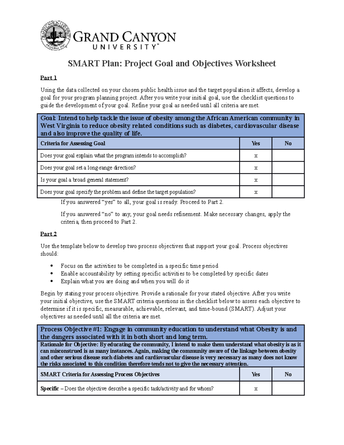 PUB 620 RS4 Smartplan Project Goal Objectives - SMART Plan: Project ...