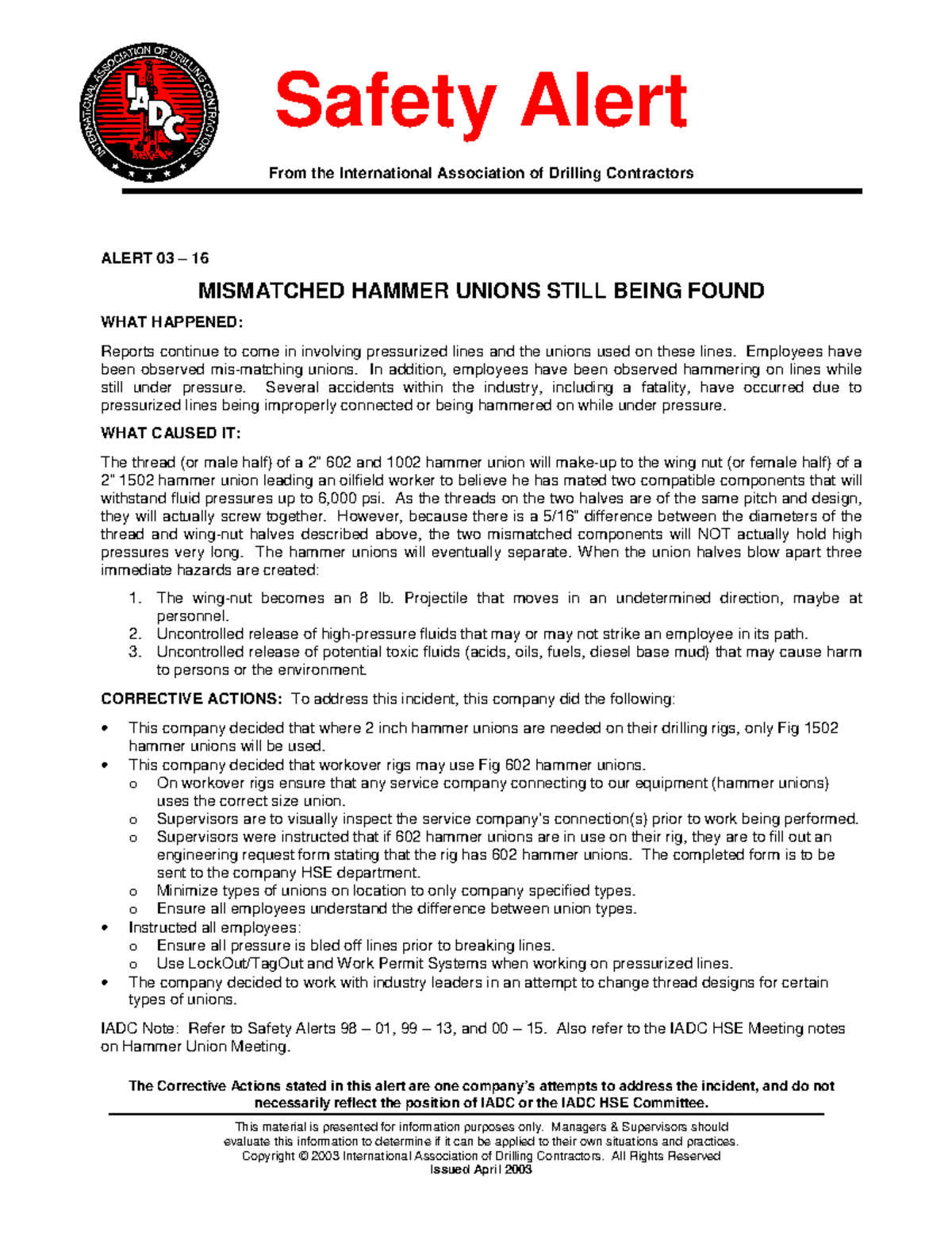 IADC Safety Alert Hammer Unions - Safety Alert From the International ...