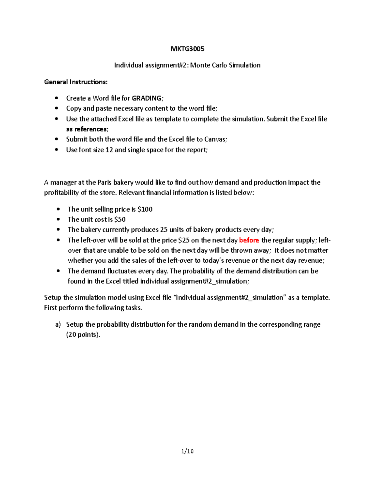 Individual assignment#2 fall2022 - MKTG Individual assignment#2: Monte Carlo Simulation General ...