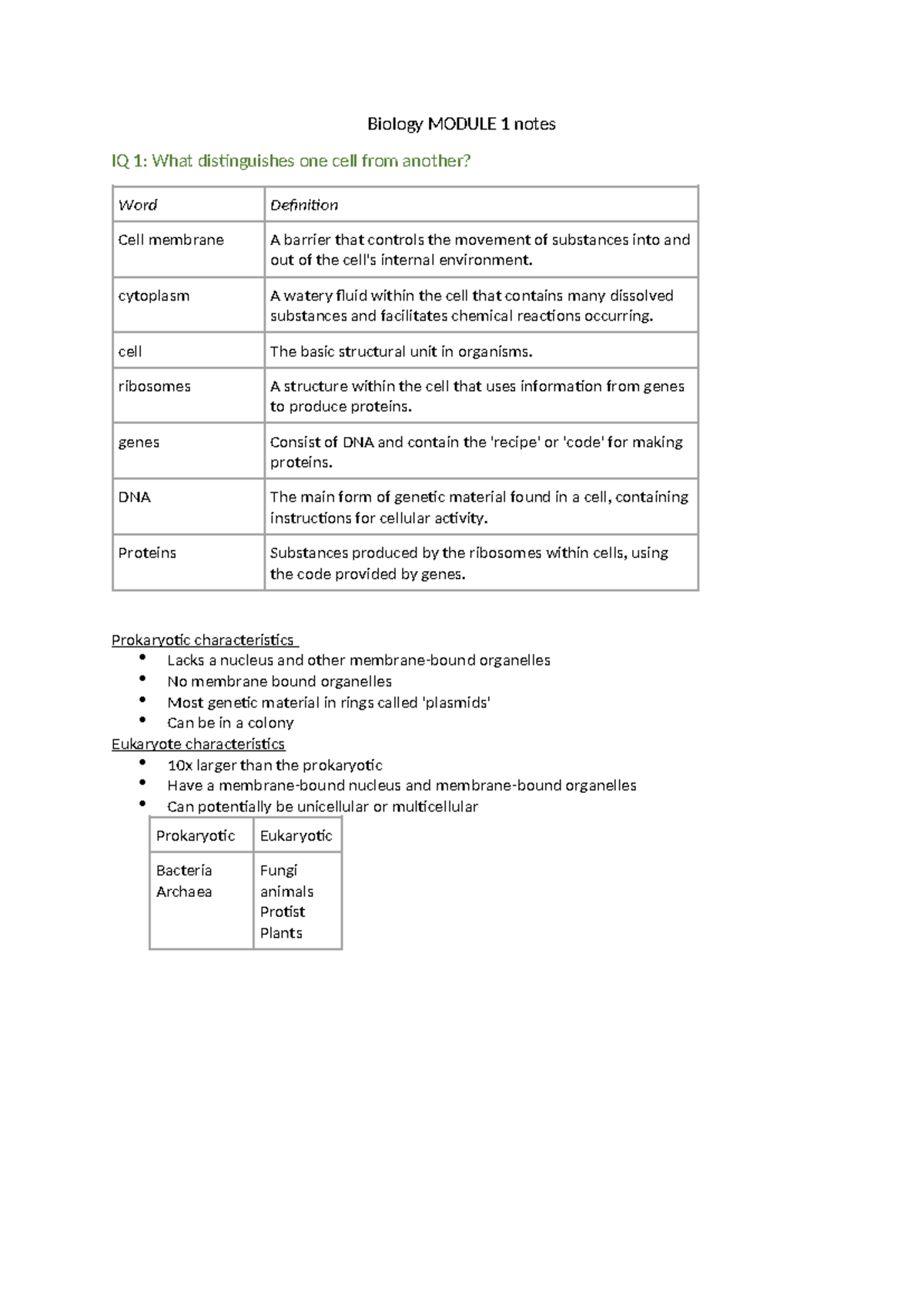 Biology Module 1 notes - Biology MODULE 1 notes IQ 1: What ...