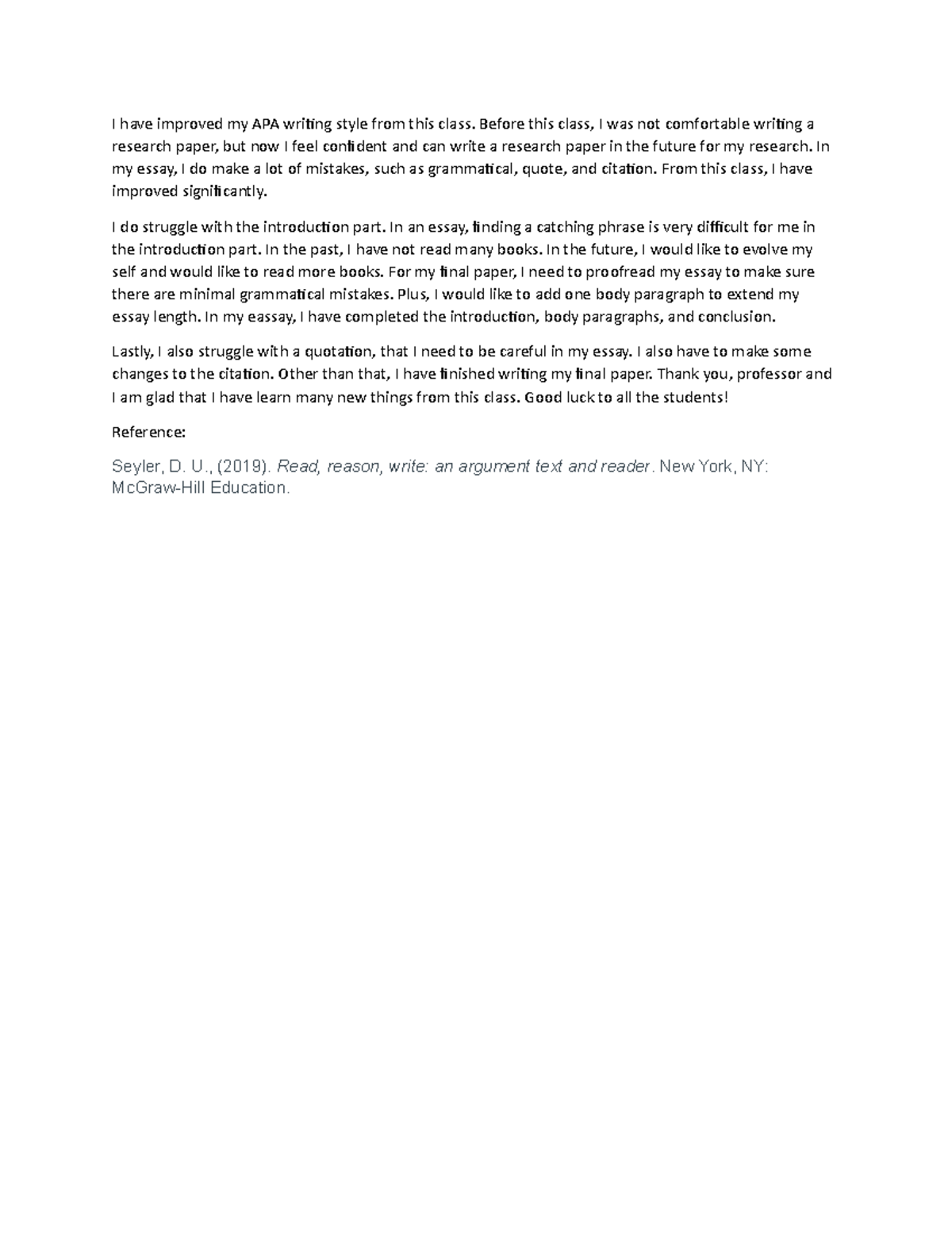 Week 7 discussion - I have improved my APA writing style from this ...