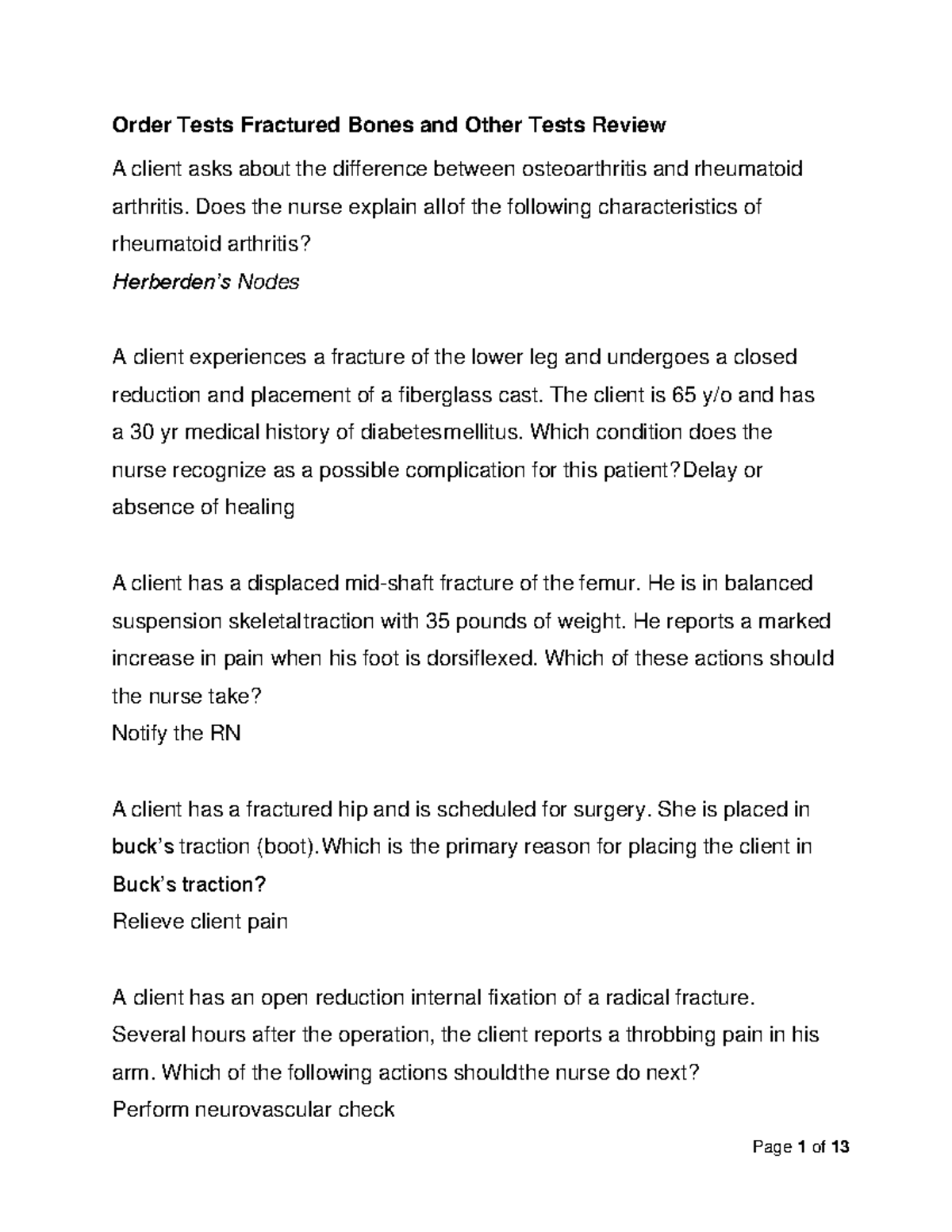 Order Tests Fractured Bones and Other Tests Review - Does the nurse ...