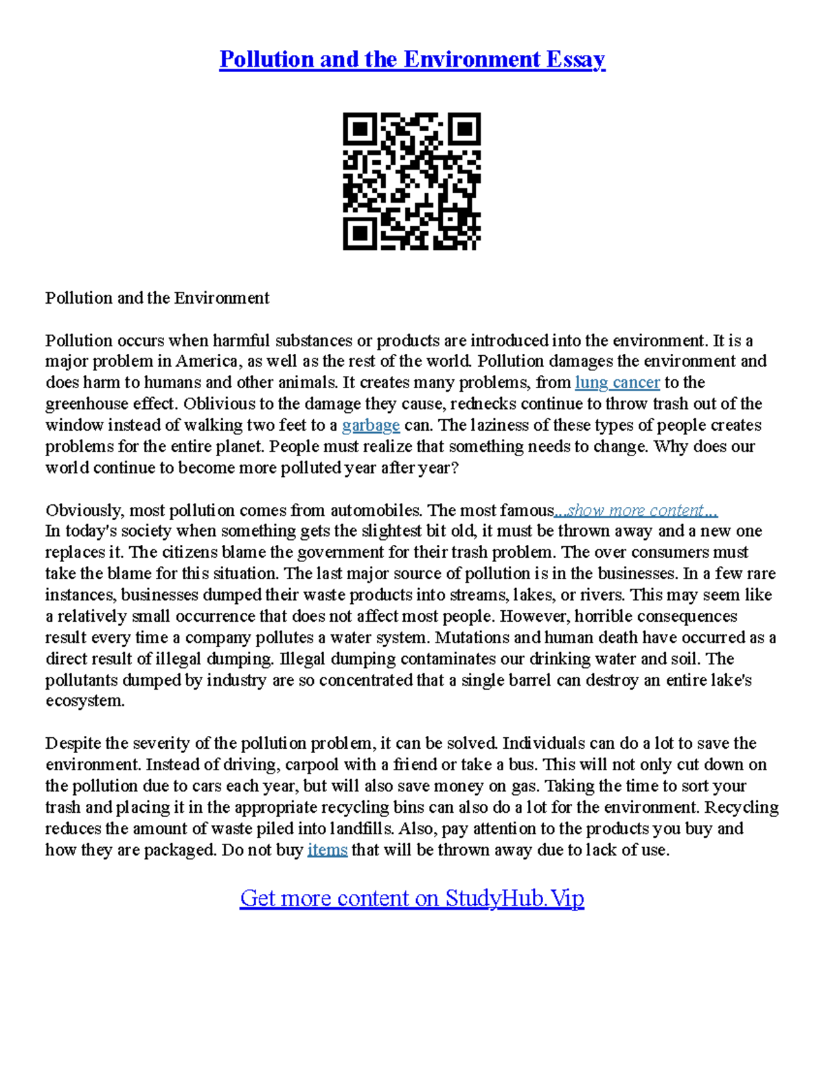 Environment And Pollution Essay - Pollution and the Environment Essay ...