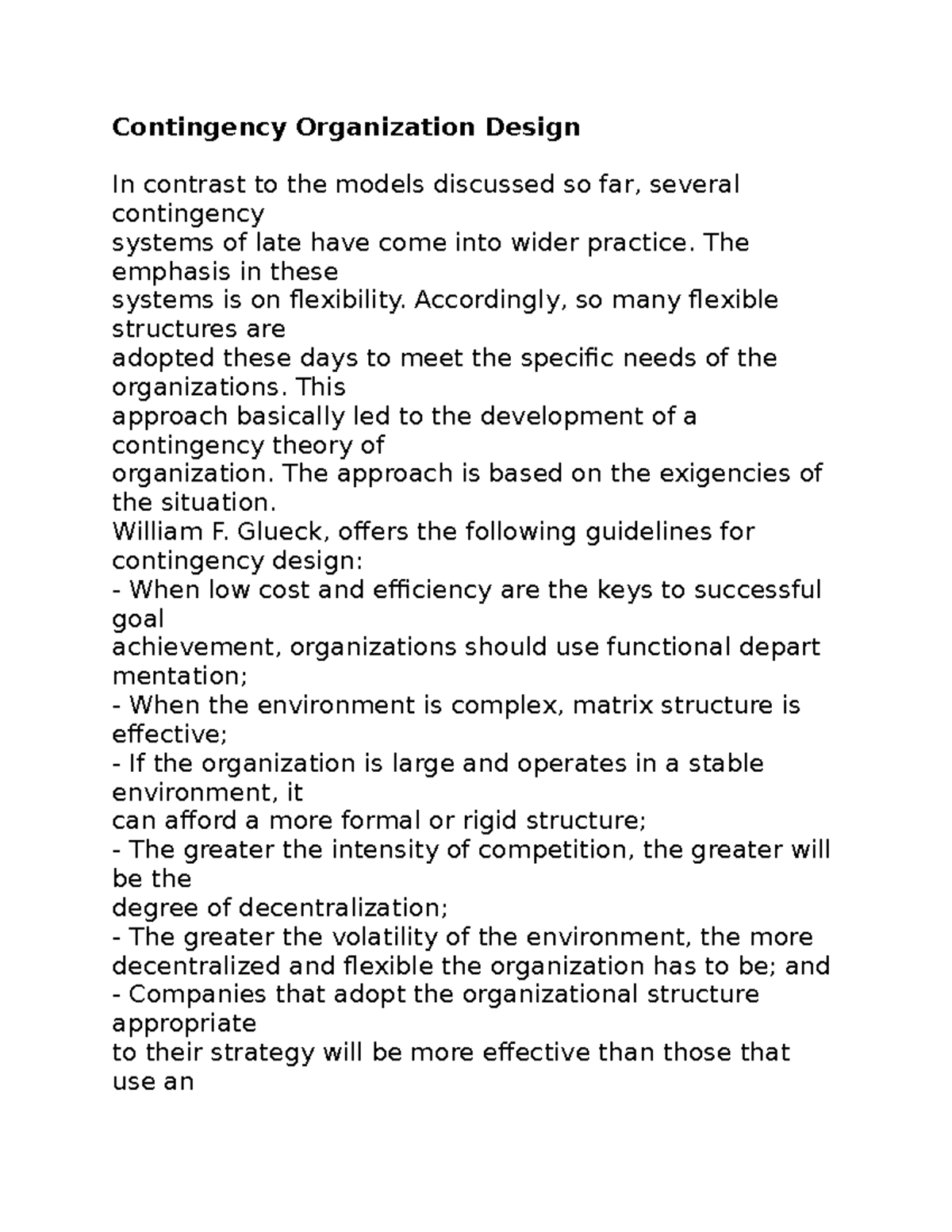 Contingency Organization Design - The emphasis in these systems is on ...