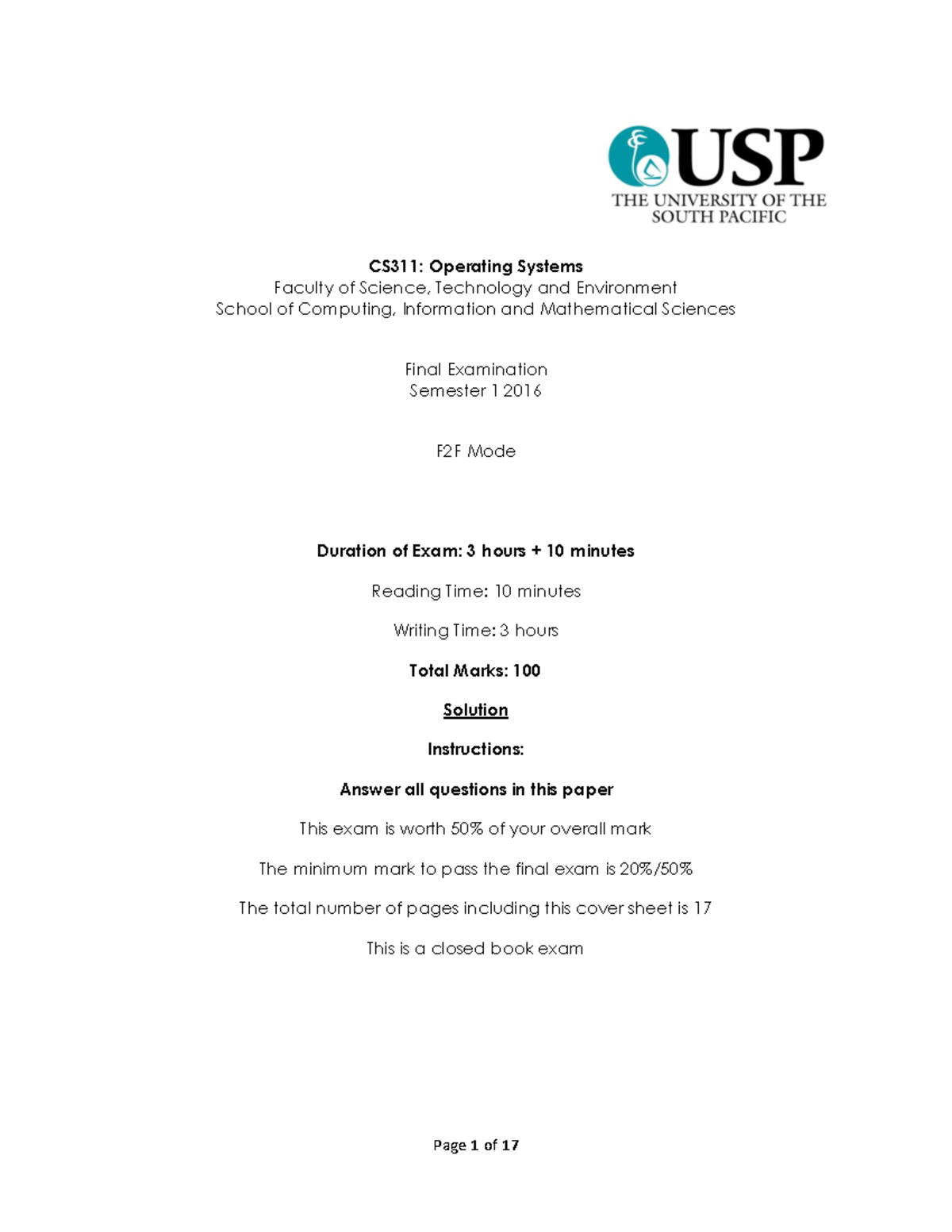 FE 2016 Solution - To Help - CS311: Operating Systems Faculty of ...