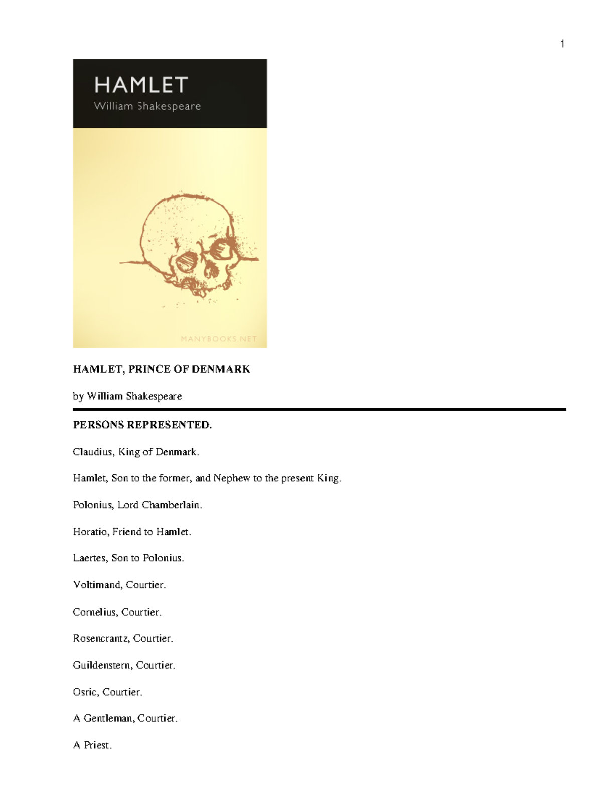 Hamlet english version - HAMLET, PRINCE OF DENMARK by William ...