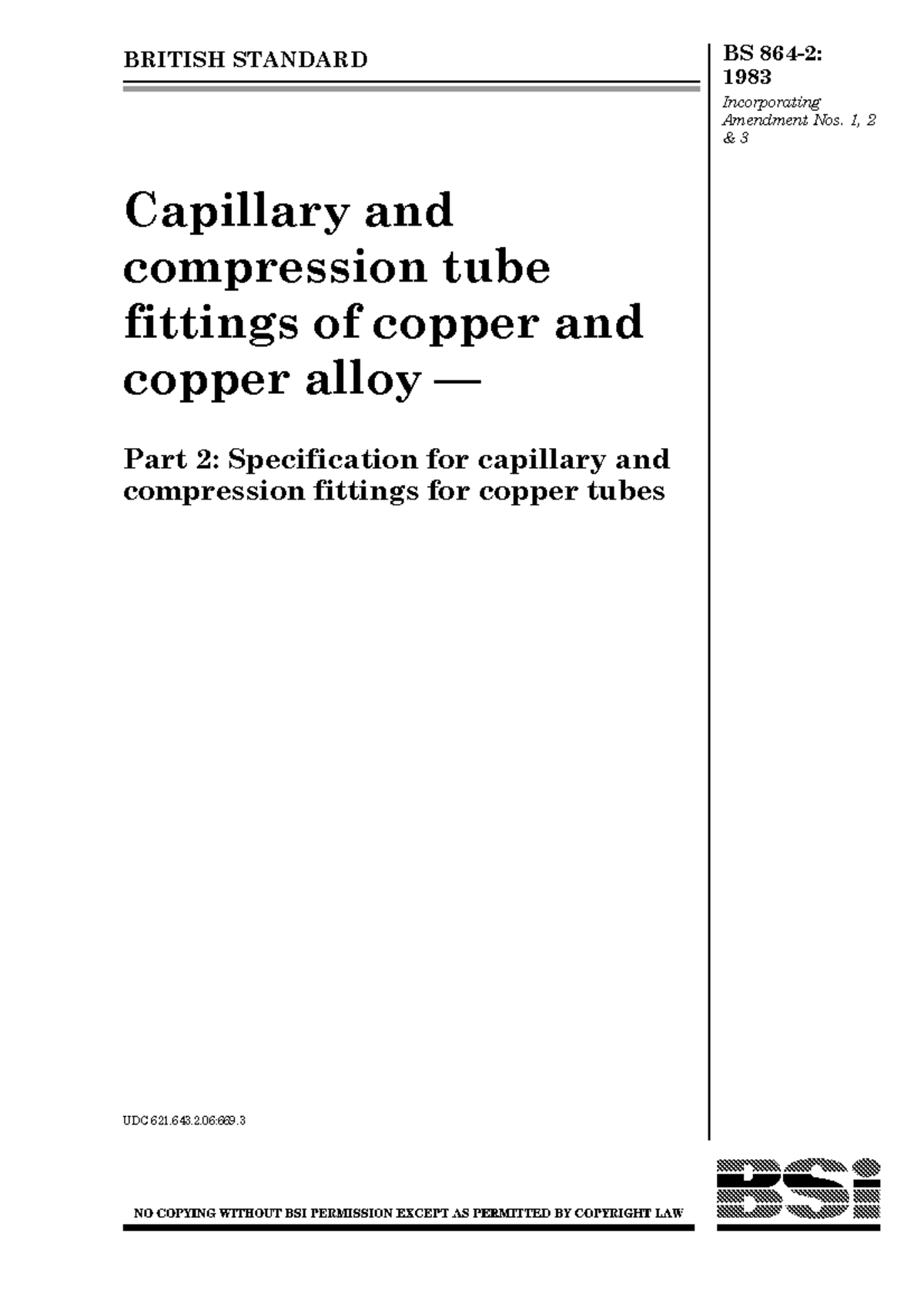 BS 864-2 Capillary and Compression tube fittings of copper and copper ...