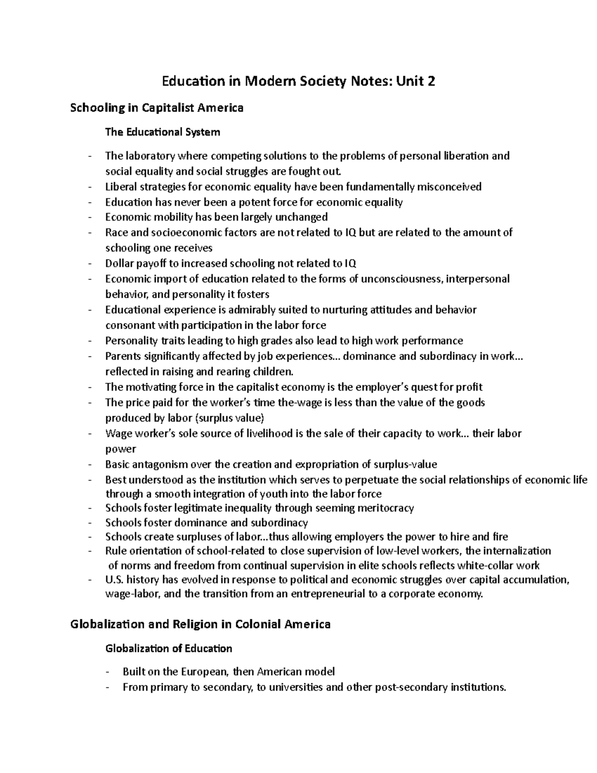 Education in Modern Society Notes - Unit 2 - Education in Modern ...