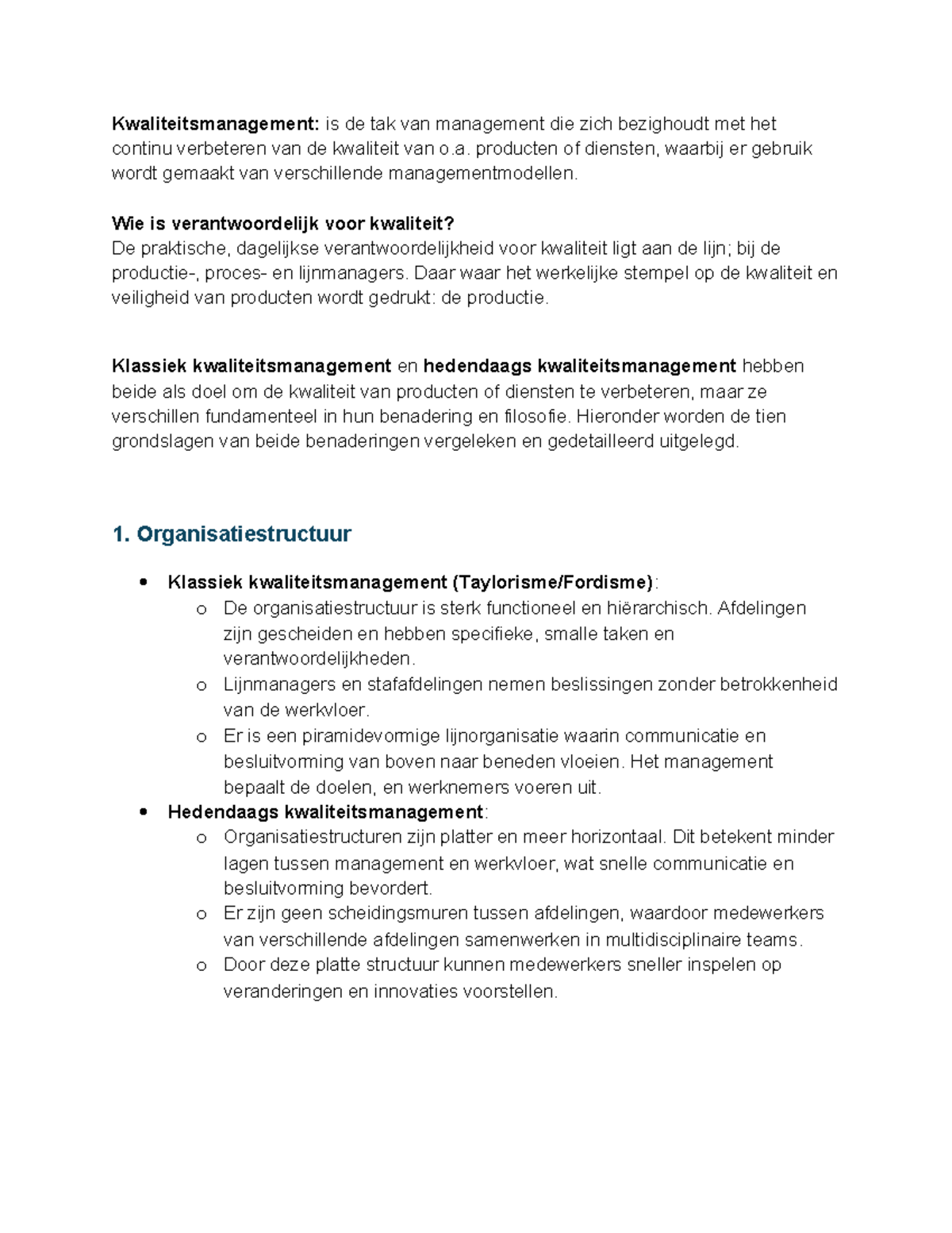 Kwaliteitsmanagement H1 - Kwaliteitsmanagement: is de tak van ...
