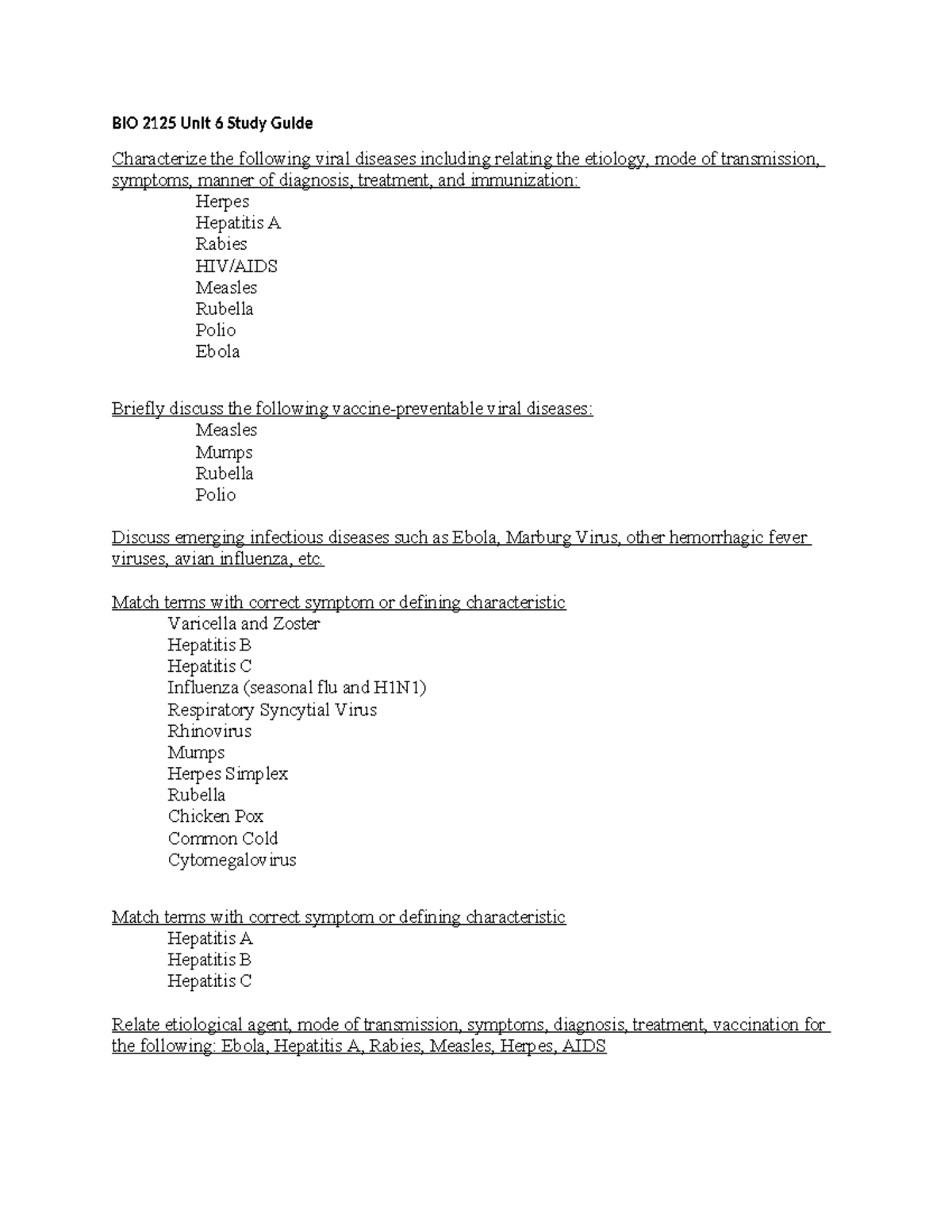 BIO 2125 Unit 6 Comp final Study Guide - BIO 2125 Unit 6 Study Guide ...