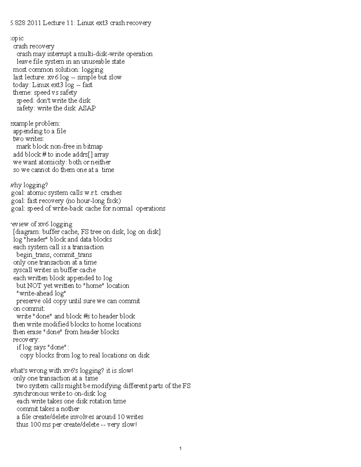 File System Performance And Crash Recovery Final 5 6 2011 Lecture 11 Linux Ext3 Crash
