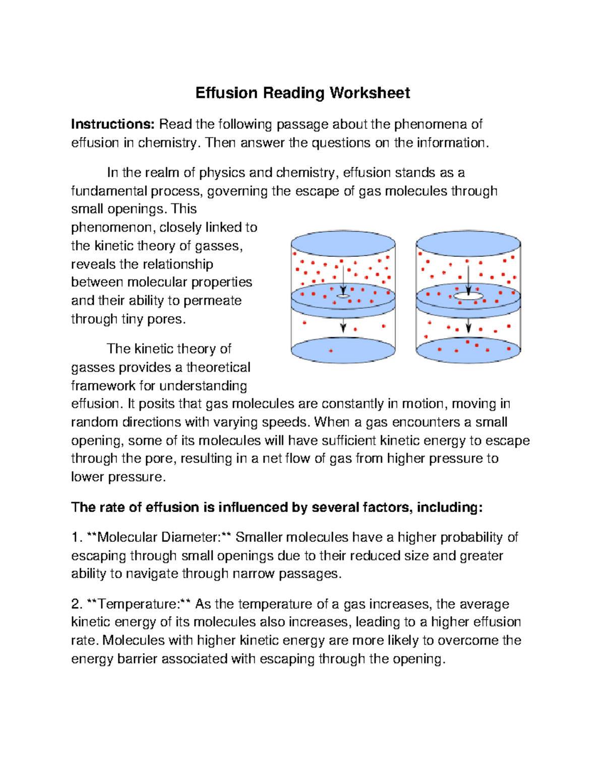 Effusioning Chemistry Reading Worksheet - Effusion Reading Worksheet ...