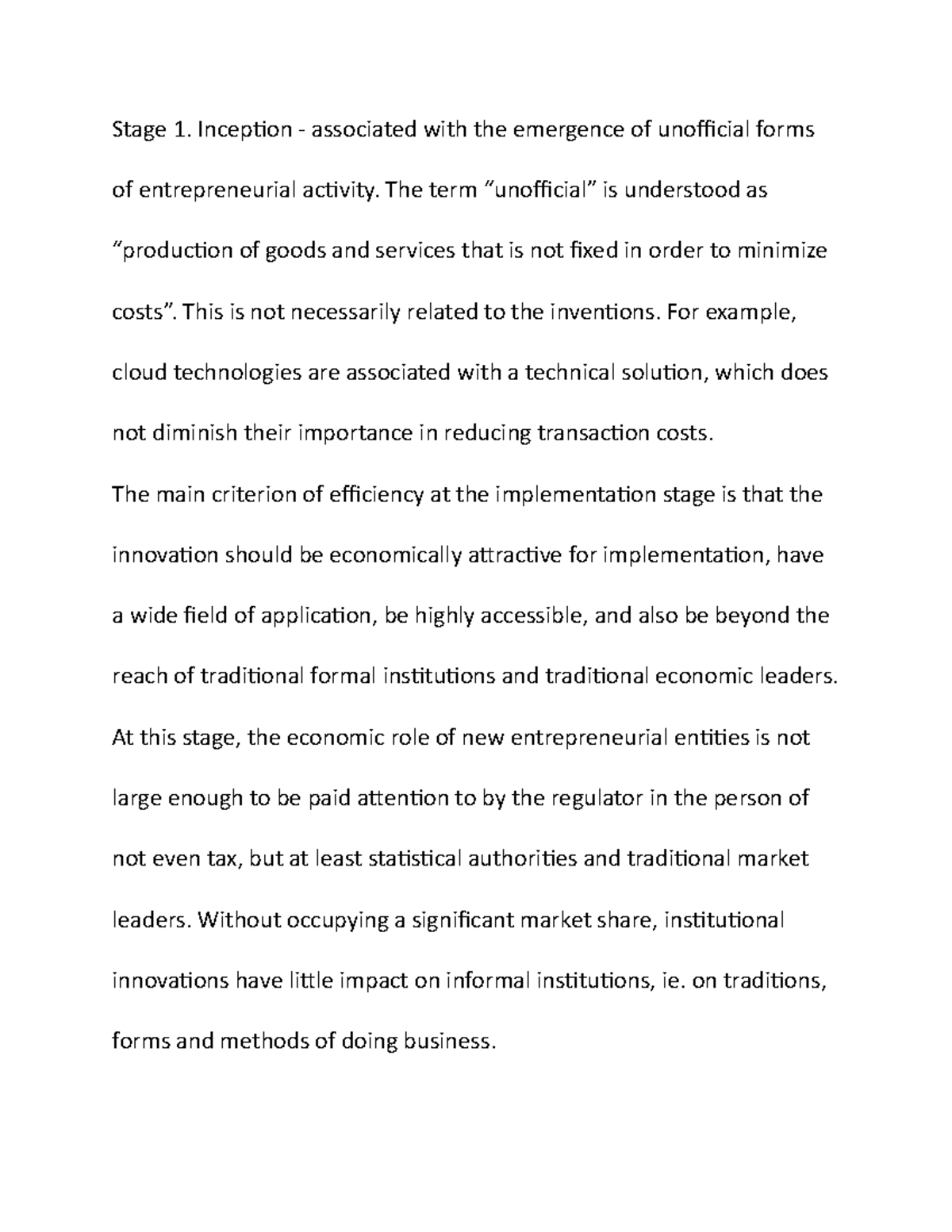 Stages Summary 1 - Stage 1. Inception - associated with the emergence ...