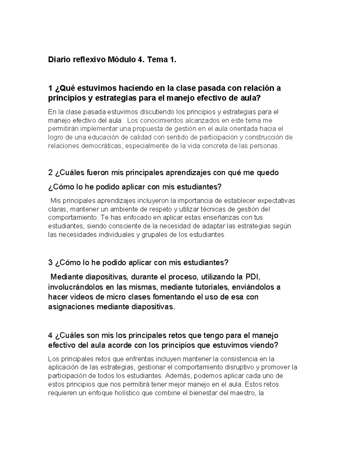 Diario reflexivo Módulo 4 (Autoguardado) - Diario reflexivo Módulo 4. Tema 1. 1 ¿Qué estuvimos ...