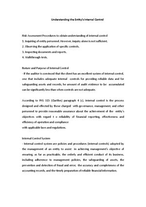 Chapter 7 ( Understanding THE Entity'S System OF Internal Control) - UNDERSTANDING THE ENTITY’S ...