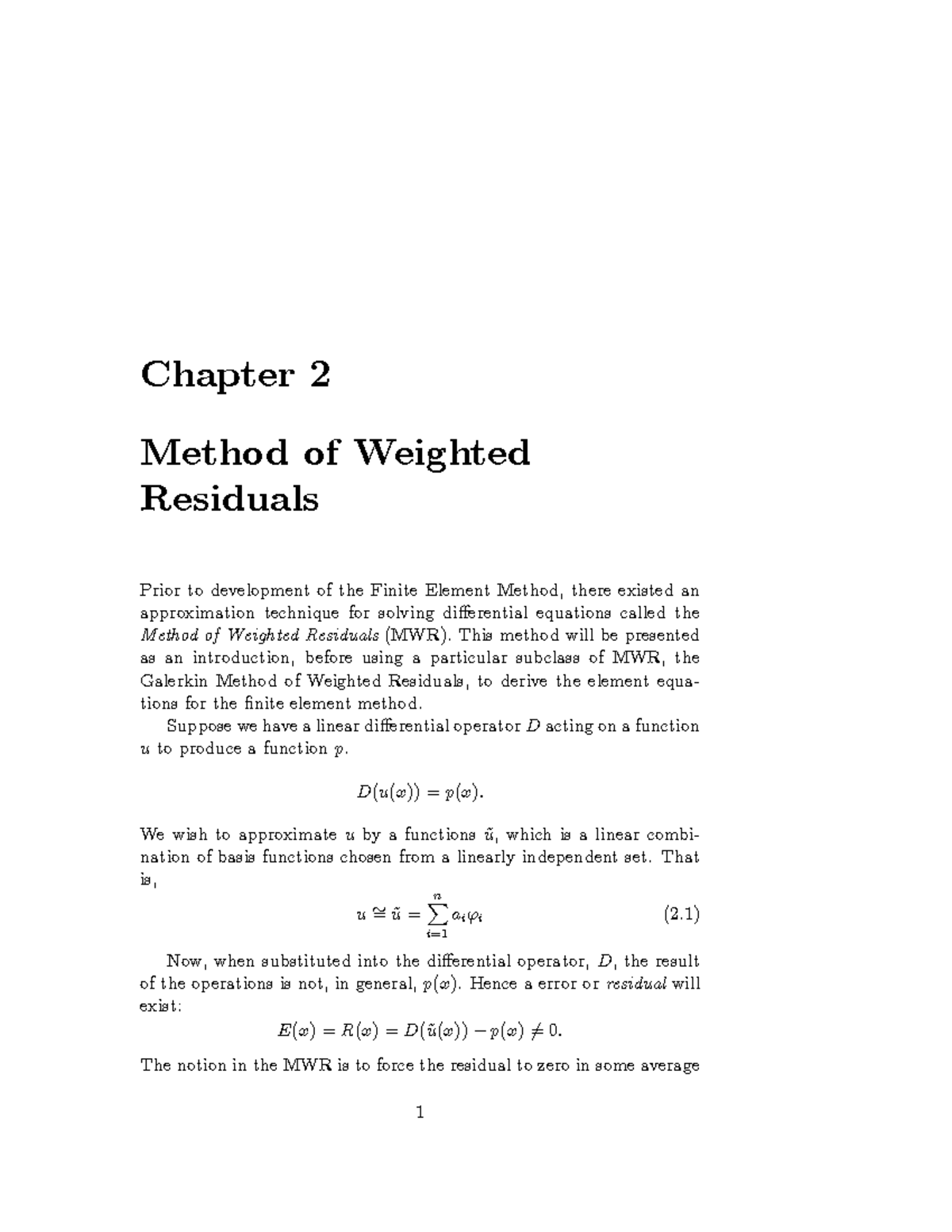 Chap 2 - Method of Weighted Residuals - Chapter 2 Method of Weighted Residuals Prior to ...
