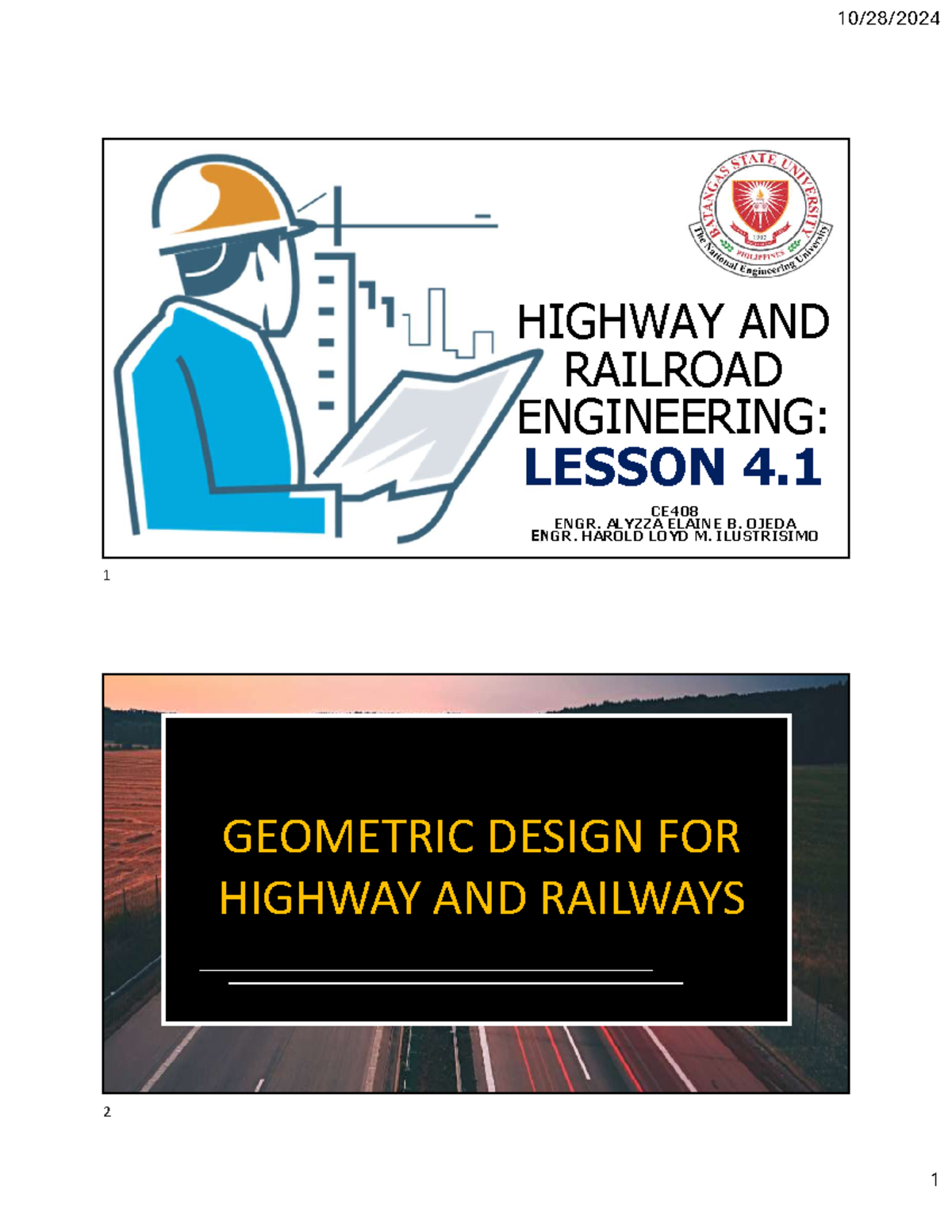 L4-1 (2slides) - hre - HIGHWAY AND RAILROAD ENGINEERING: LESSON 4. CE ...