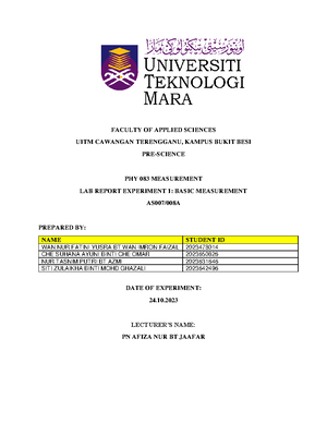 LAB Report Group 3 - llnlmlnln - Laboratory Report Foundation Physics 1 Experiment: Basic ...