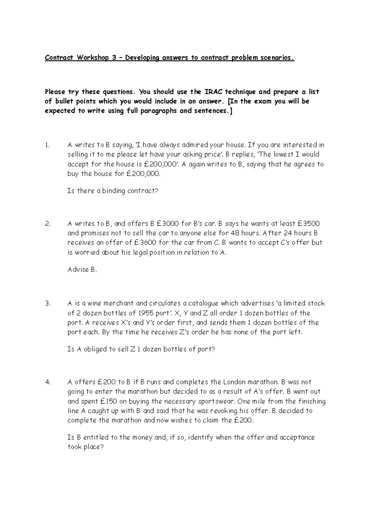 Contract Workshop 3 - questions - Contract Workshop 3 – Developing ...