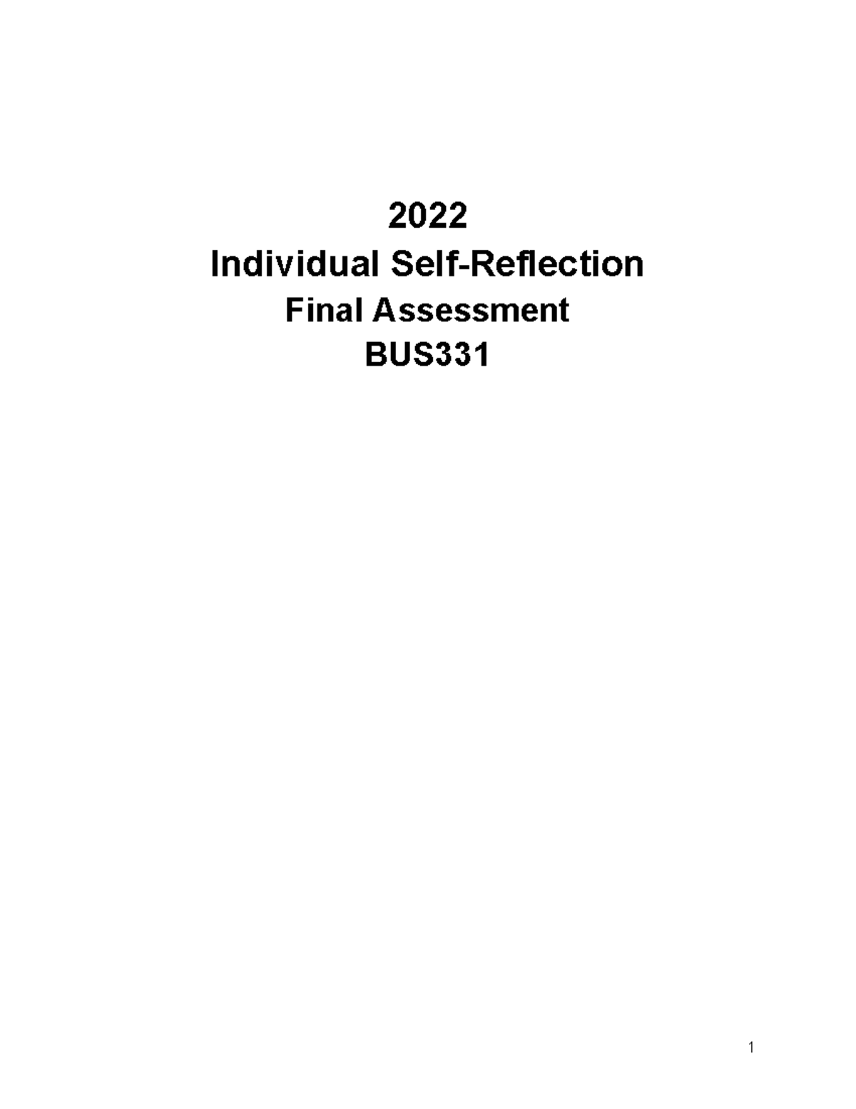 Exemplar reflection 3B BUS 331 - 2022 Individual Self-Reflection Final ...