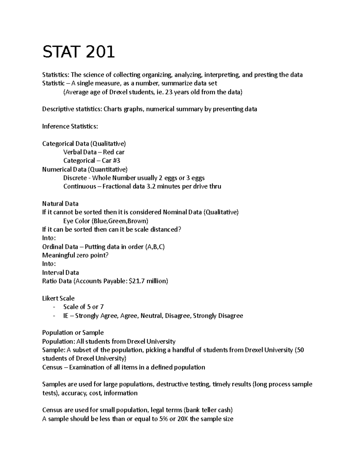 STAT 201 - Benjamin Lev - STAT 201 Statistics: The science of ...