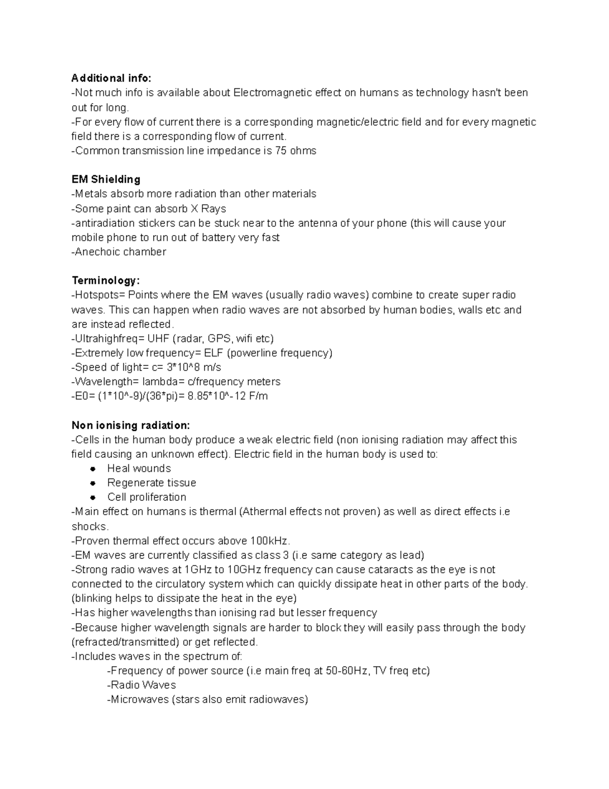 Part 1 notes for impact of electromagnetism on humans - Additional info ...