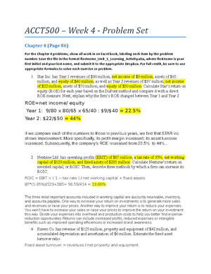 ACCT500 - Week 5 Problem Set - ACCT500 – Week 5 - Problem Set For the ...