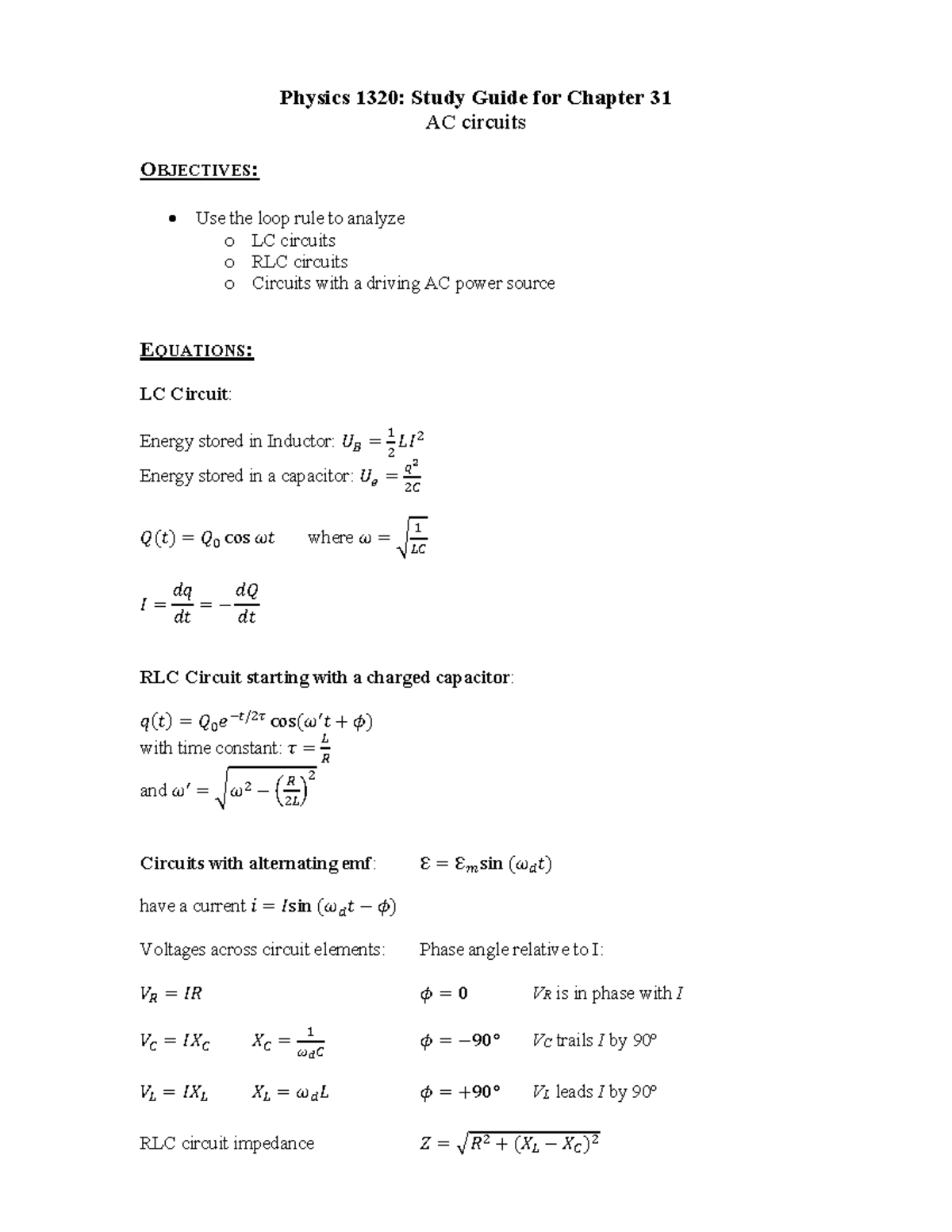 SG Ch 31 AC - Study Guide from Chapter 31 Alternating Currents ...