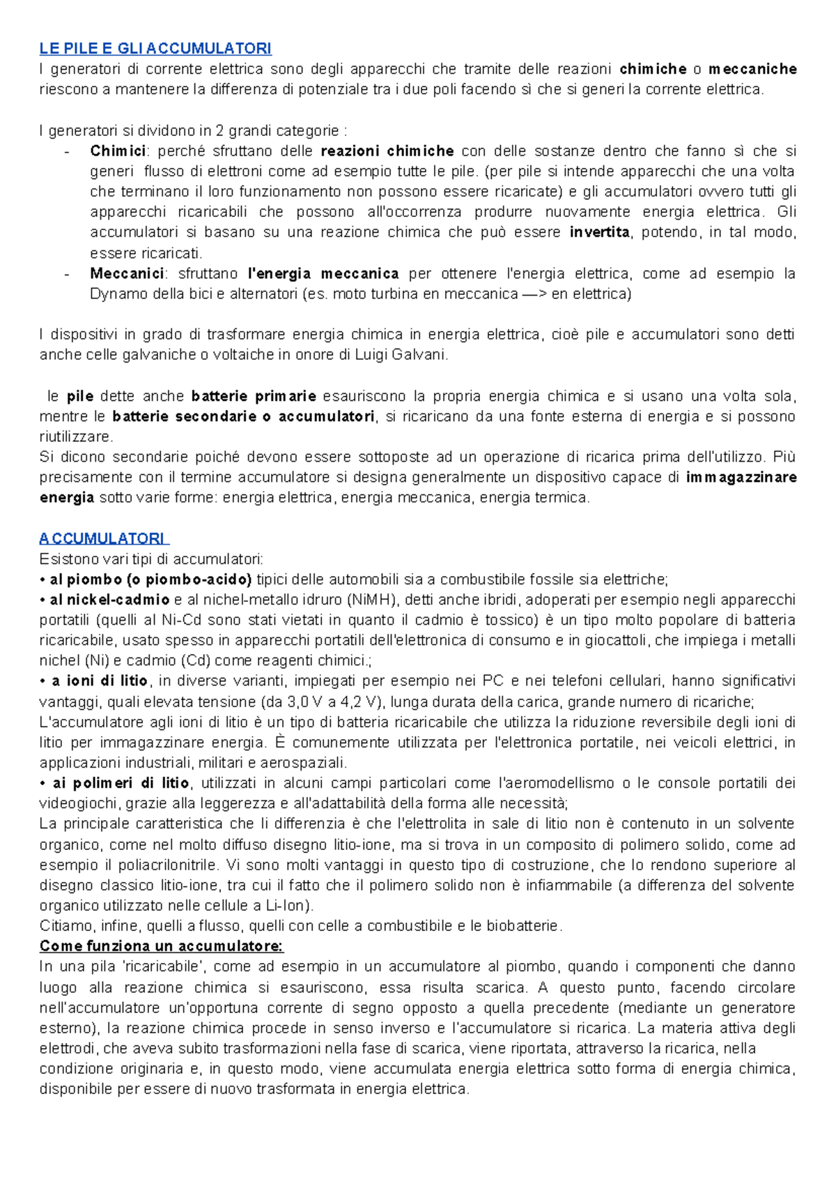 Fisica pile e accumulatori - LE PILE E GLI ACCUMULATORI I generatori di ...