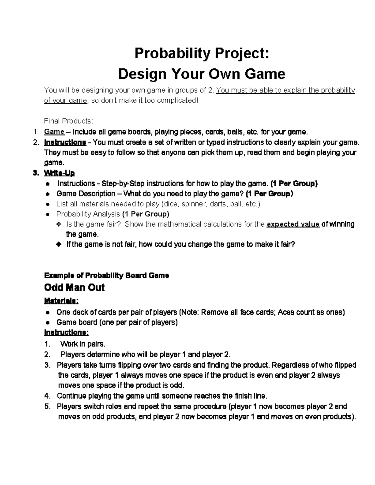 Harry probability game - Probability Project: Design Your Own Game You ...