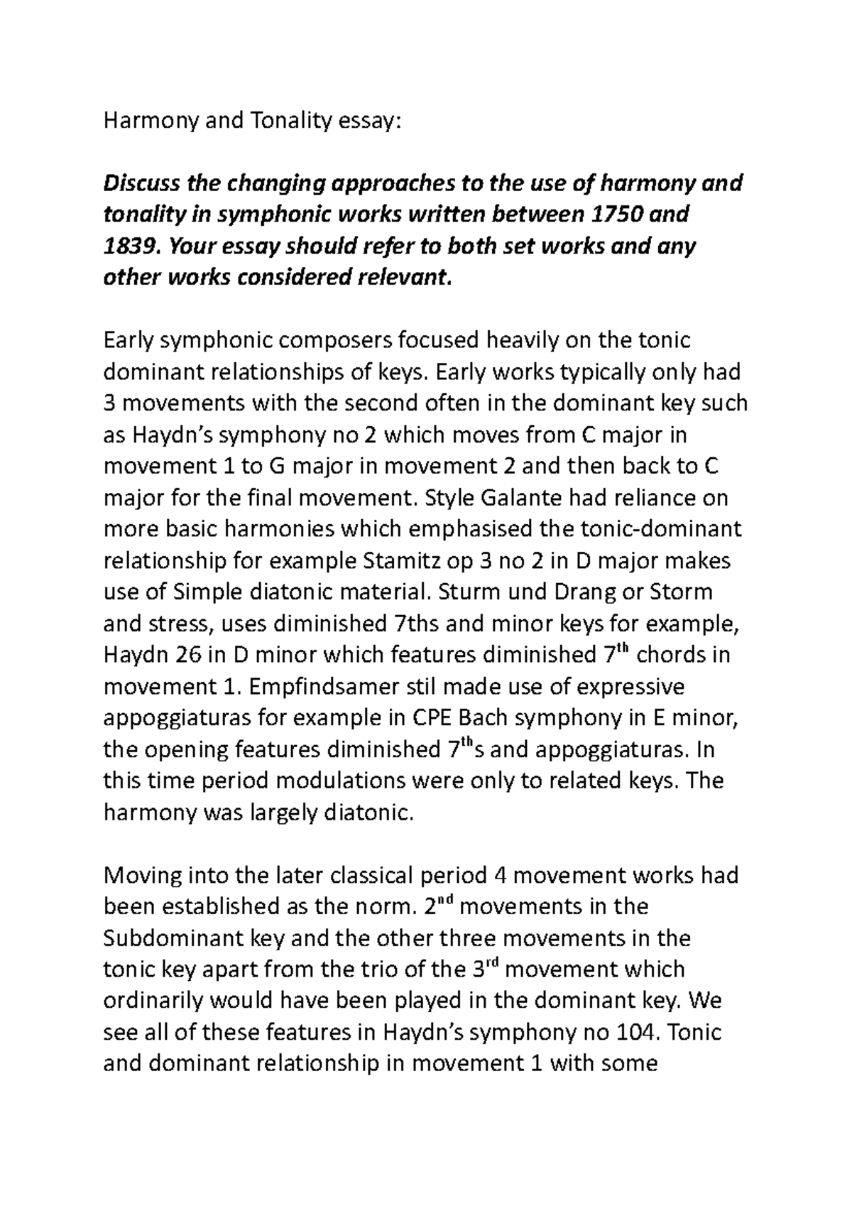 Harmony and Tonality Essay - Harmony and Tonality essay: Discuss the ...
