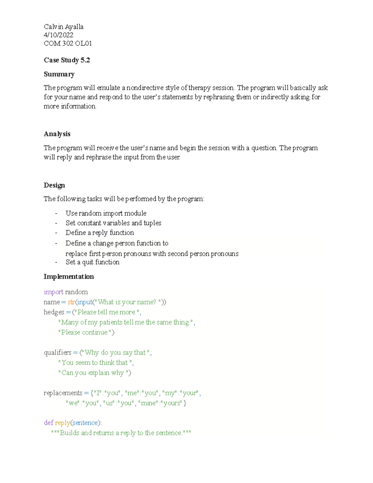 Case Study 5.2 Assignment - COM 302 OL Case Study 5. Summary The ...