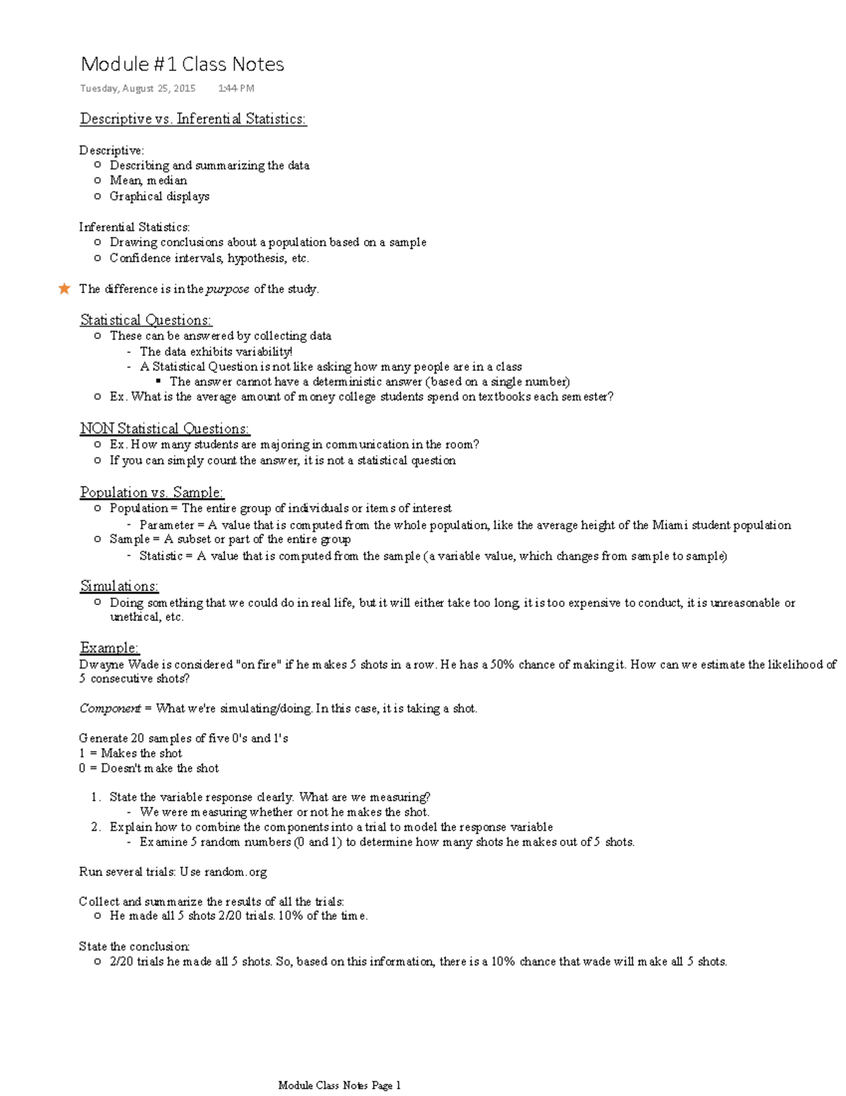 STA261 Module 1 Notes - Descriptive vs. Inferential Statistics ...
