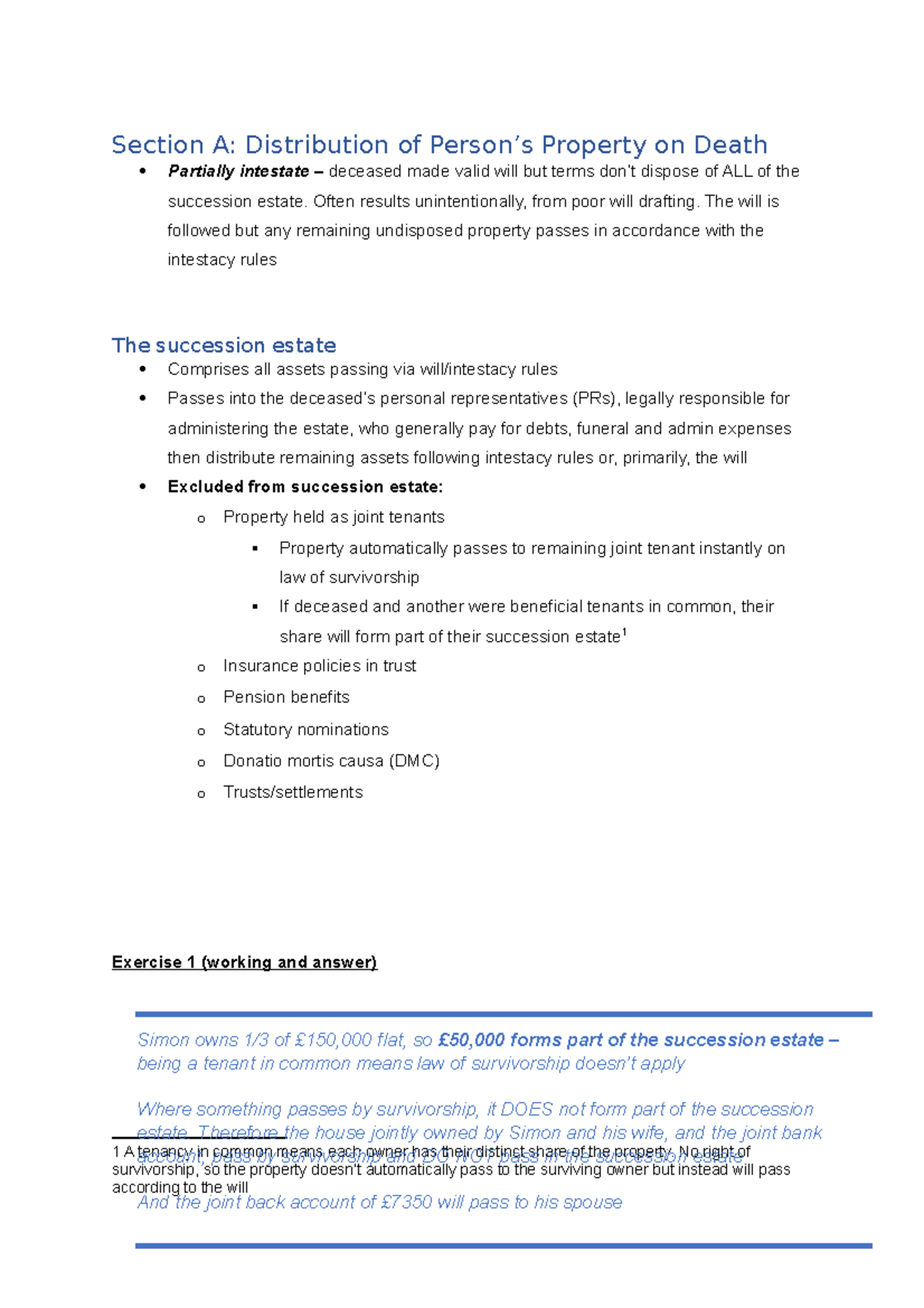 Wills section A notes - Section A: Distribution of Person’s Property on ...