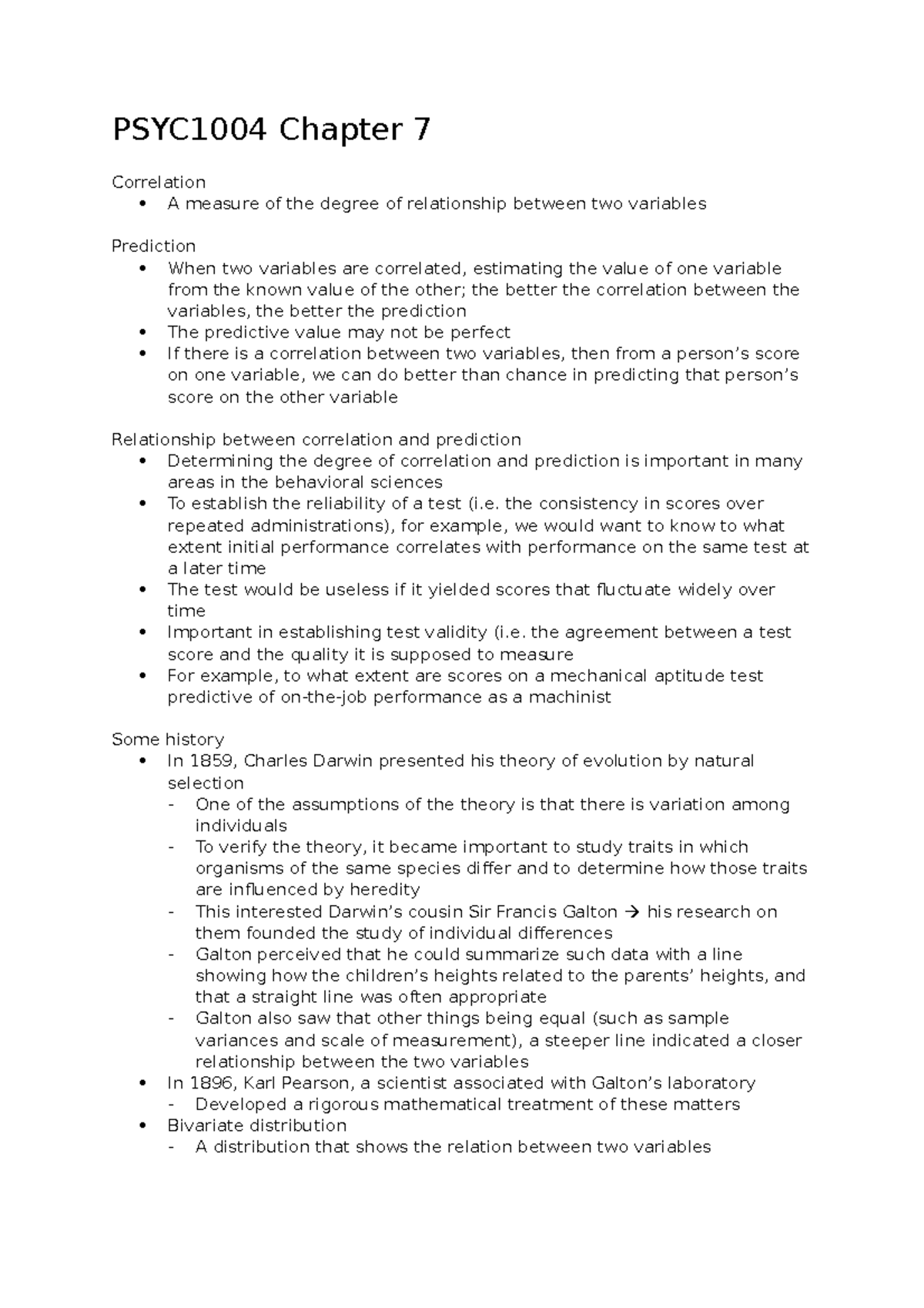 PSYC1004 Chapter 7 - the consistency in scores over repeated administrations), for example, we ...