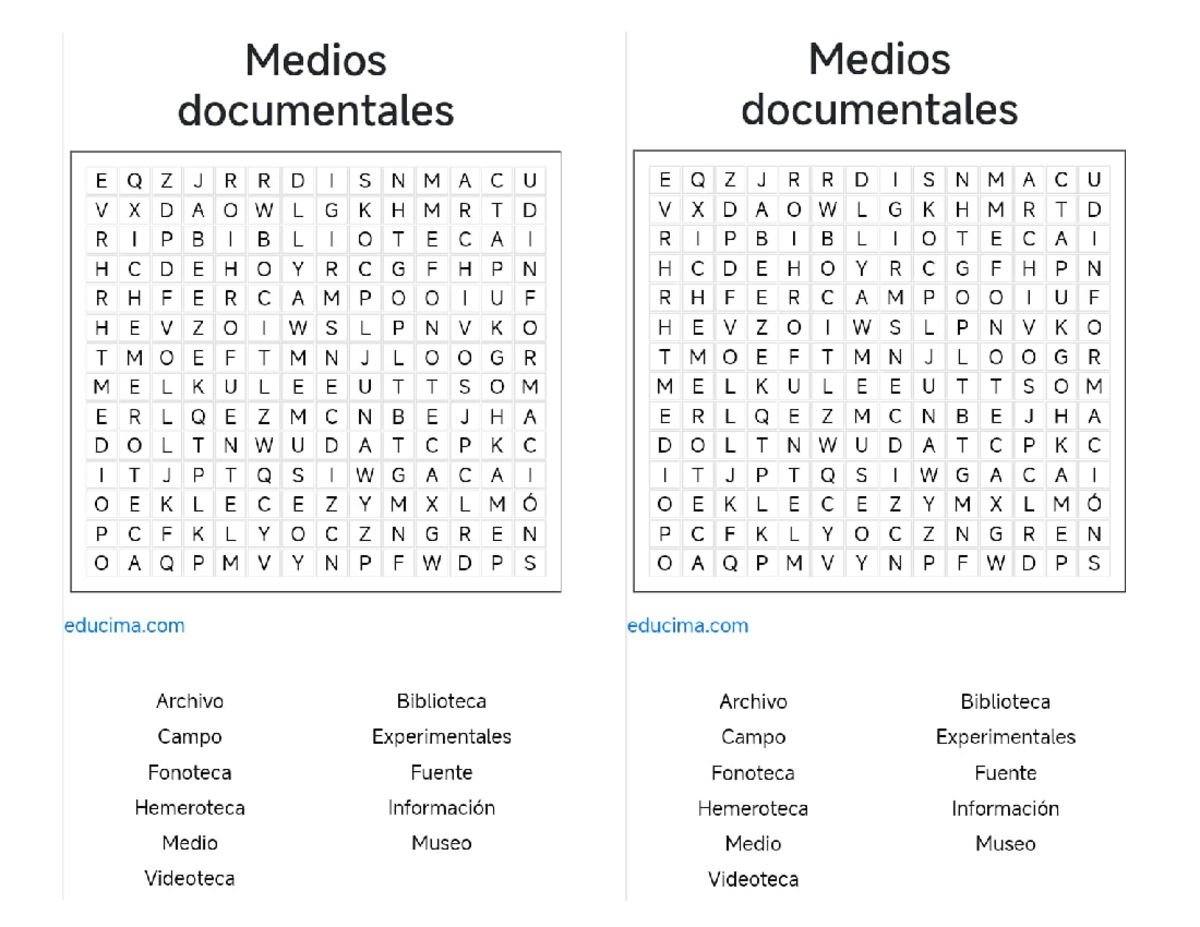 SOPA DE Letras Medio DE Información - Medios Medios documentales ...