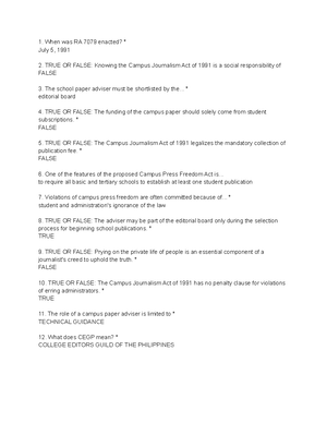 Lesson 3 - notes - In Campus Journalism, you will be trained on how to ...