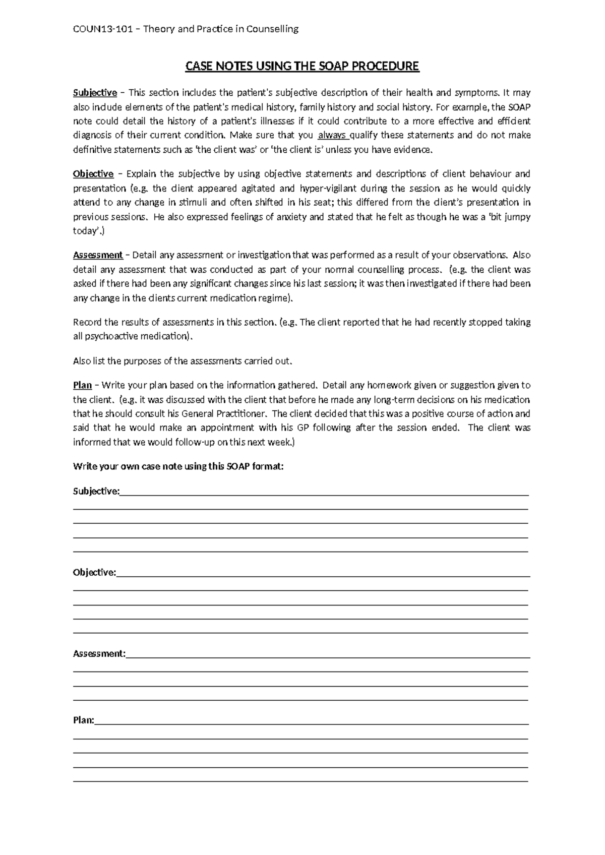 Case Notes Activity (002) - COUN13-101 – Theory and Practice in ...