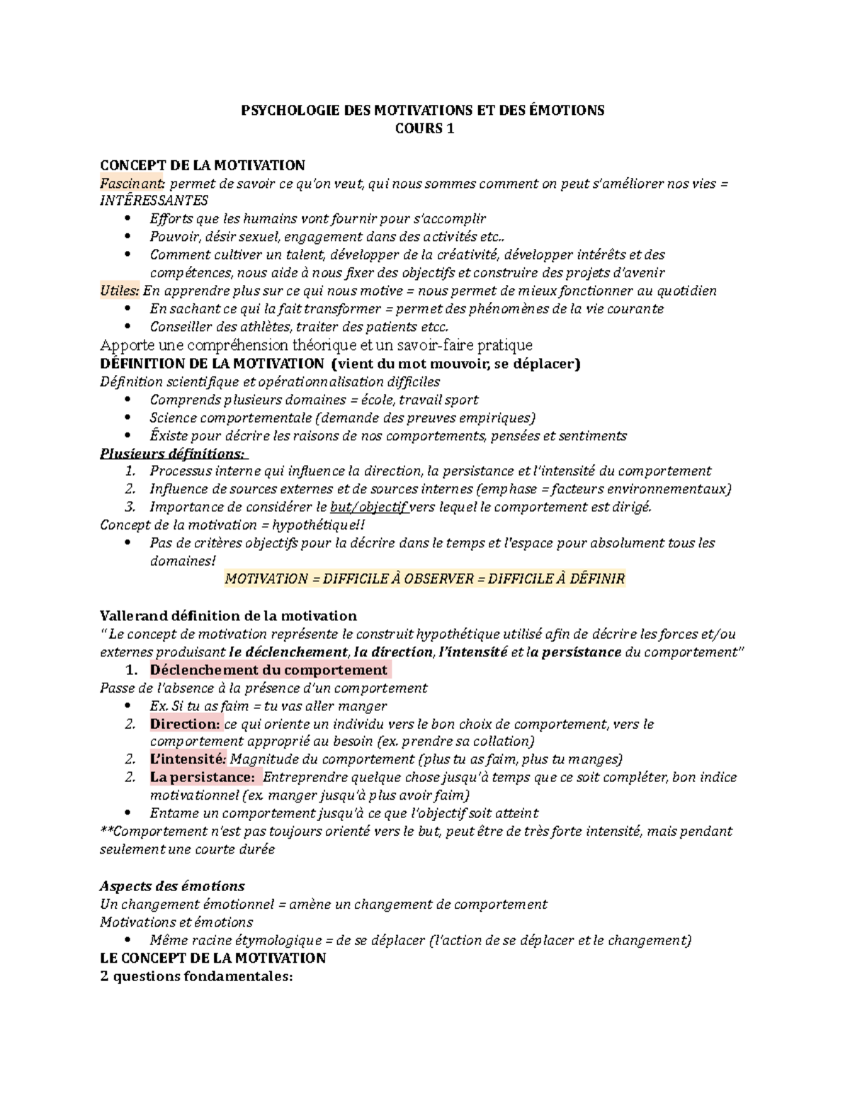Cours 1 psycho motivation et des émotions - PSYCHOLOGIE DES MOTIVATIONS ...