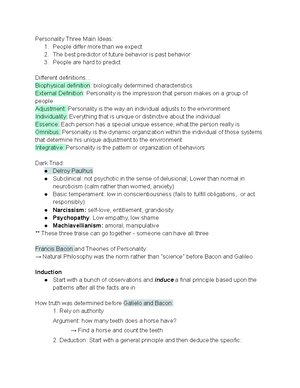 Personality Theories Final EXAM Study Guide - - Studocu