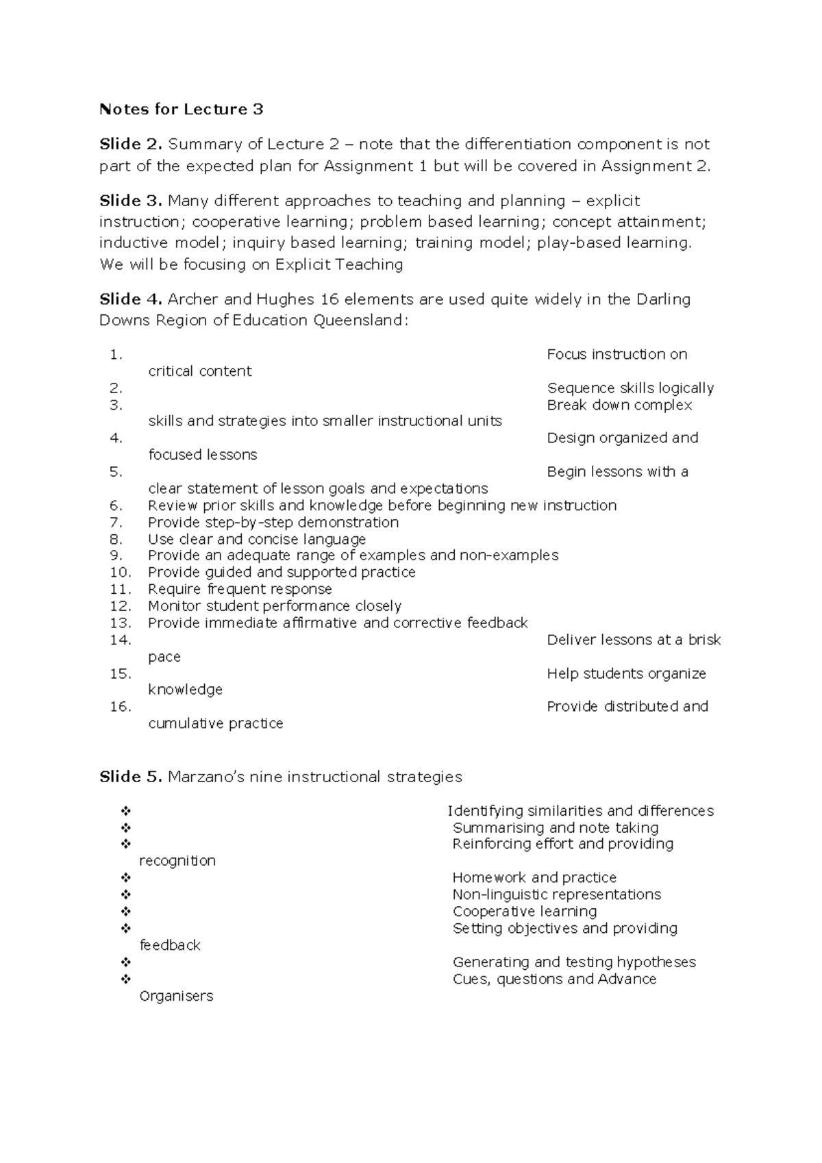 Course Provided PowerPoint notes, lecture 3 - Notes for Lecture 3 Slide ...