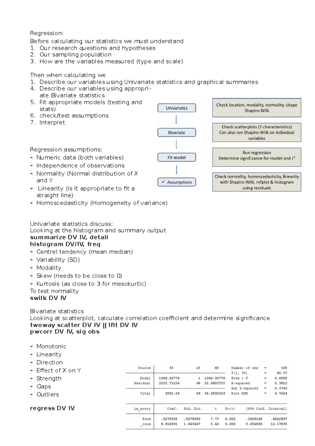 Stats cheat sheet - Regression: Before calculating our statistics we ...
