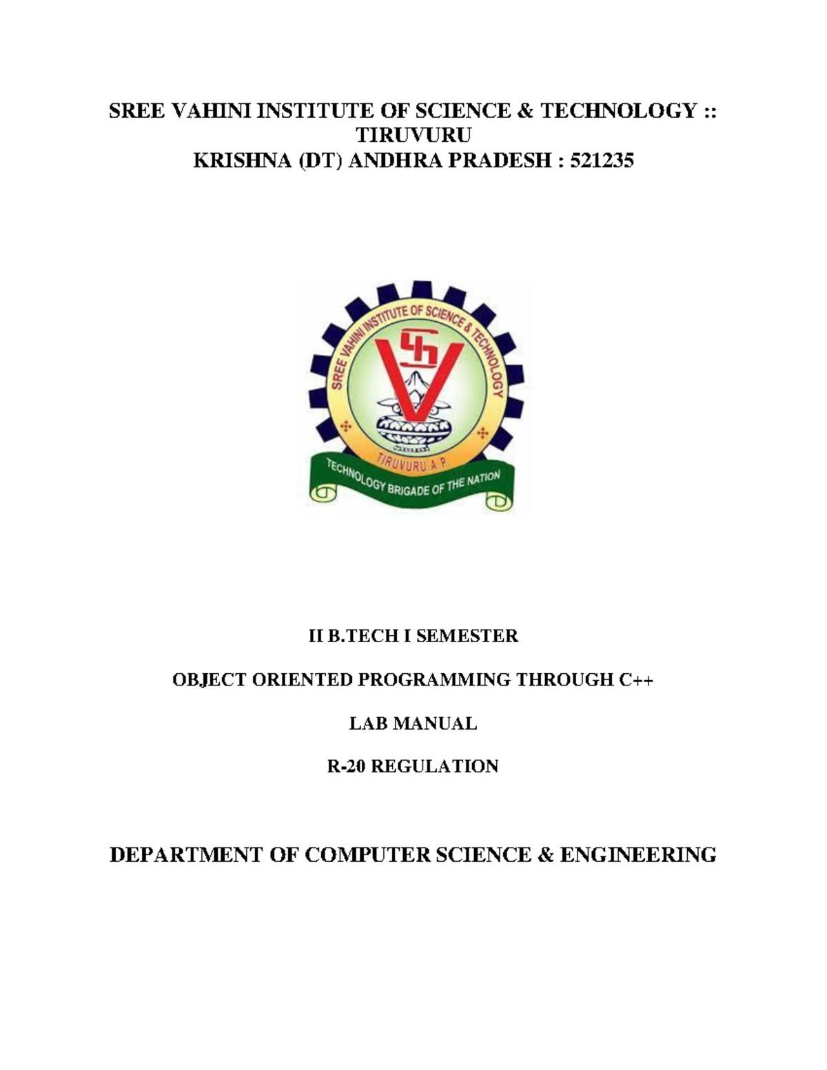 C++ LAB Manual - SREE VAHINI INSTITUTE OF SCIENCE & TECHNOLOGY ...